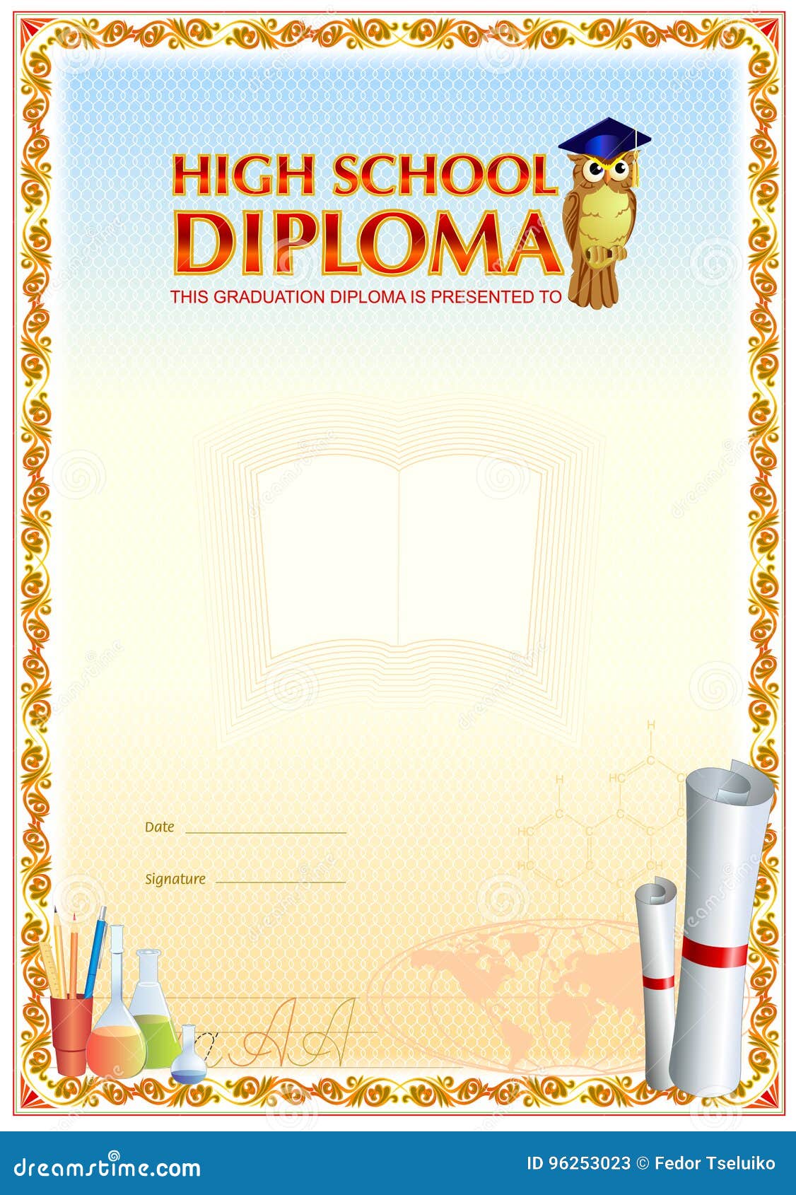 High School Diploma Blank Template Stock Illustration - Illustration of ...