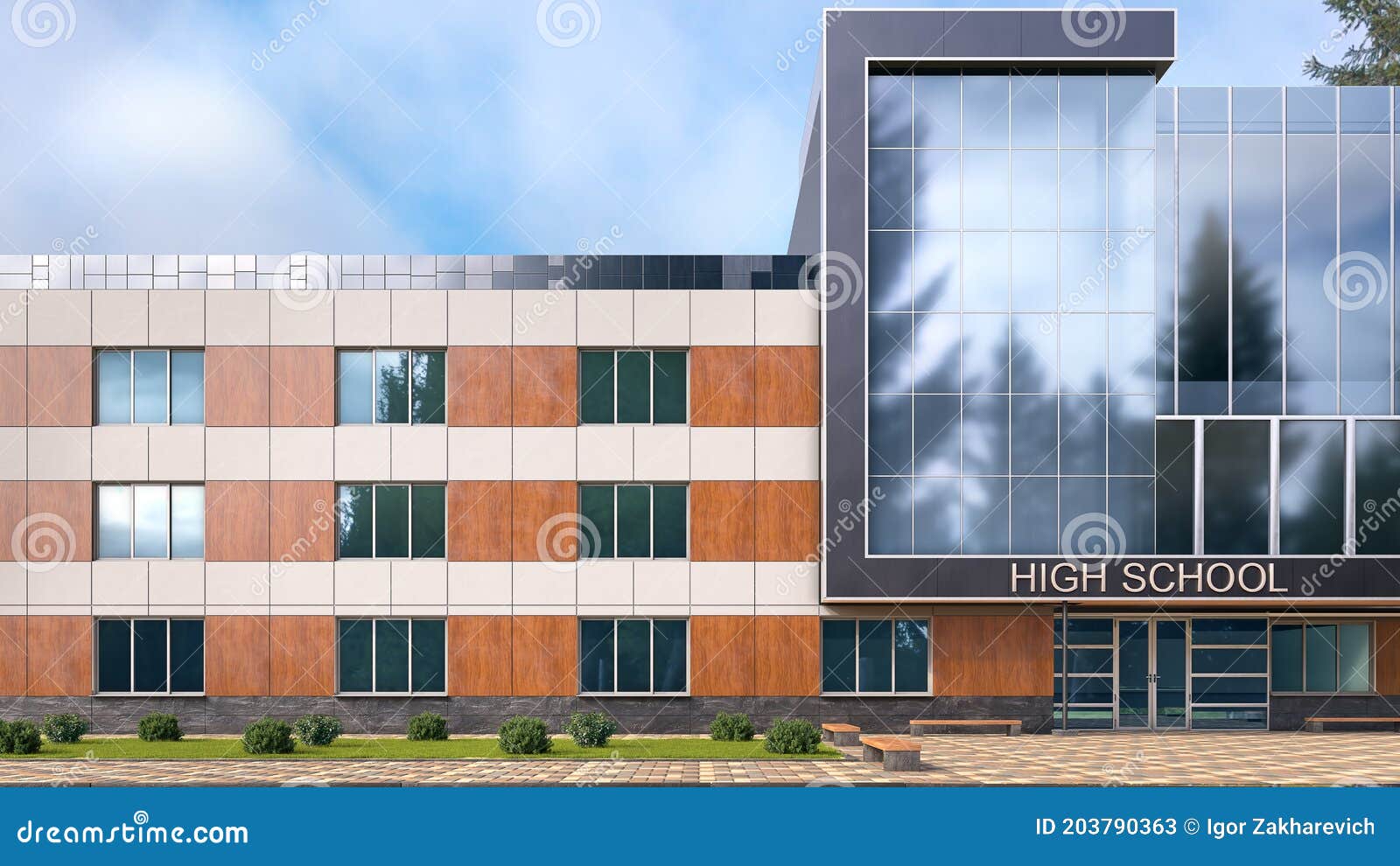 High School Entrance Facade. Stock Illustration - Illustration of ...