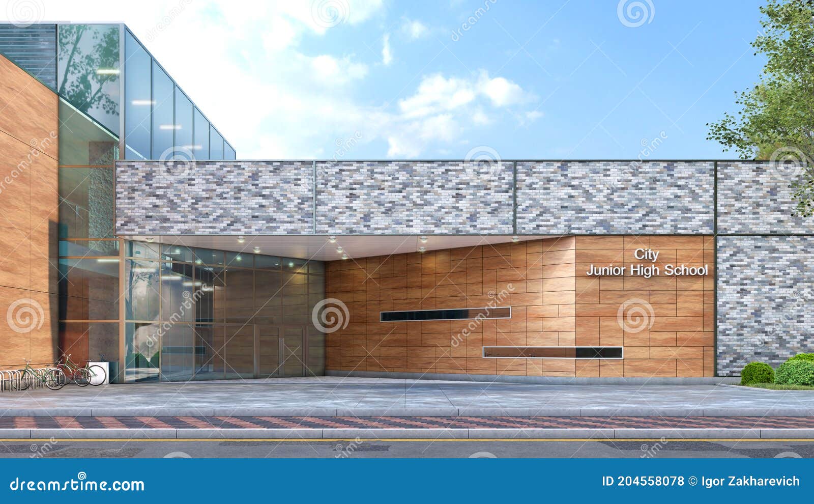 High School Entrance Facade. Stock Illustration - Illustration of ...