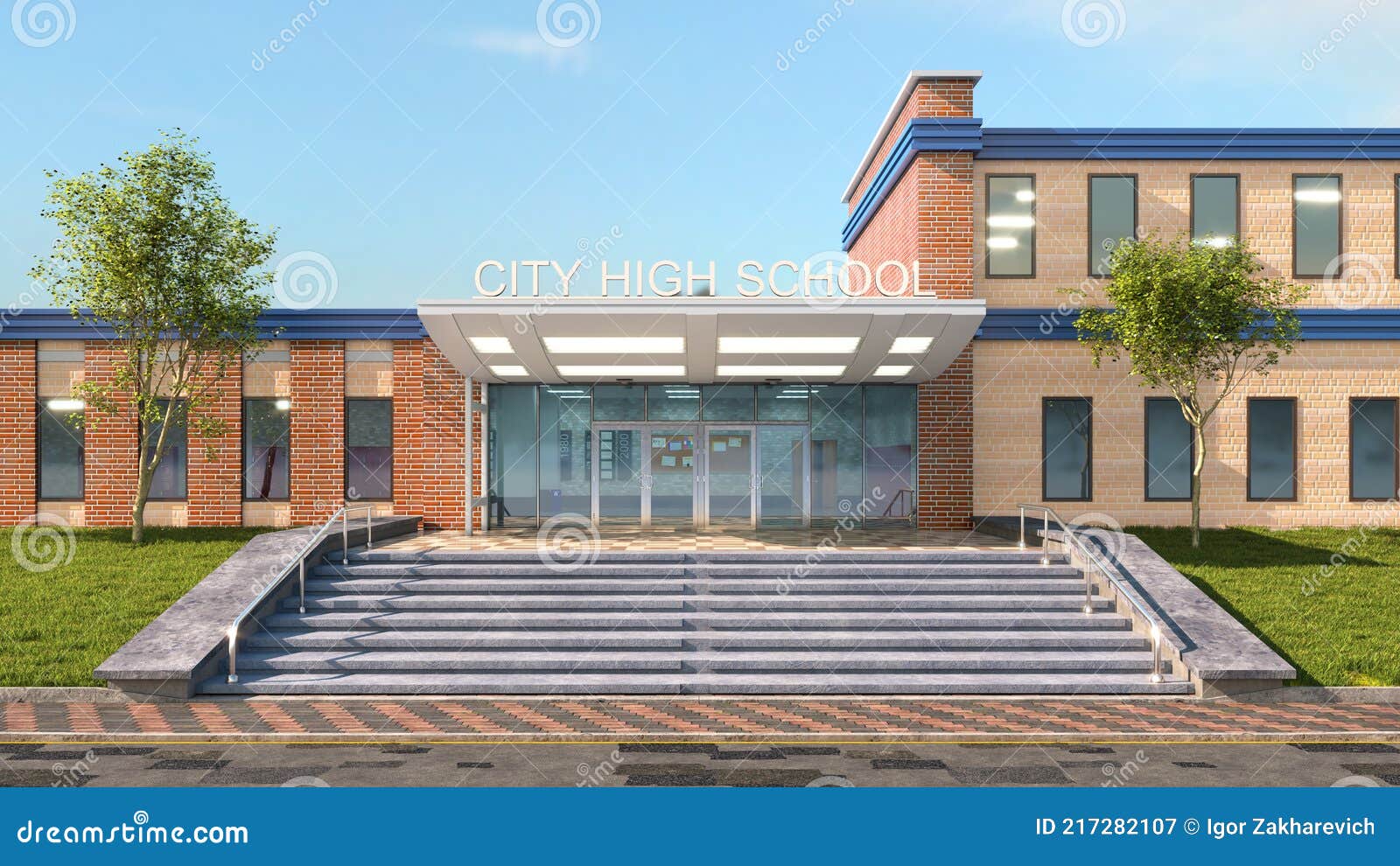 High School Entrance Facade. Stock Illustration - Illustration of ...