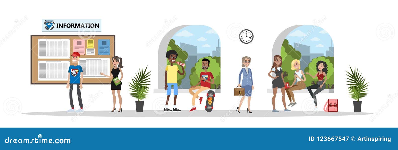 High school hall interior stock vector. Illustration of furniture ...