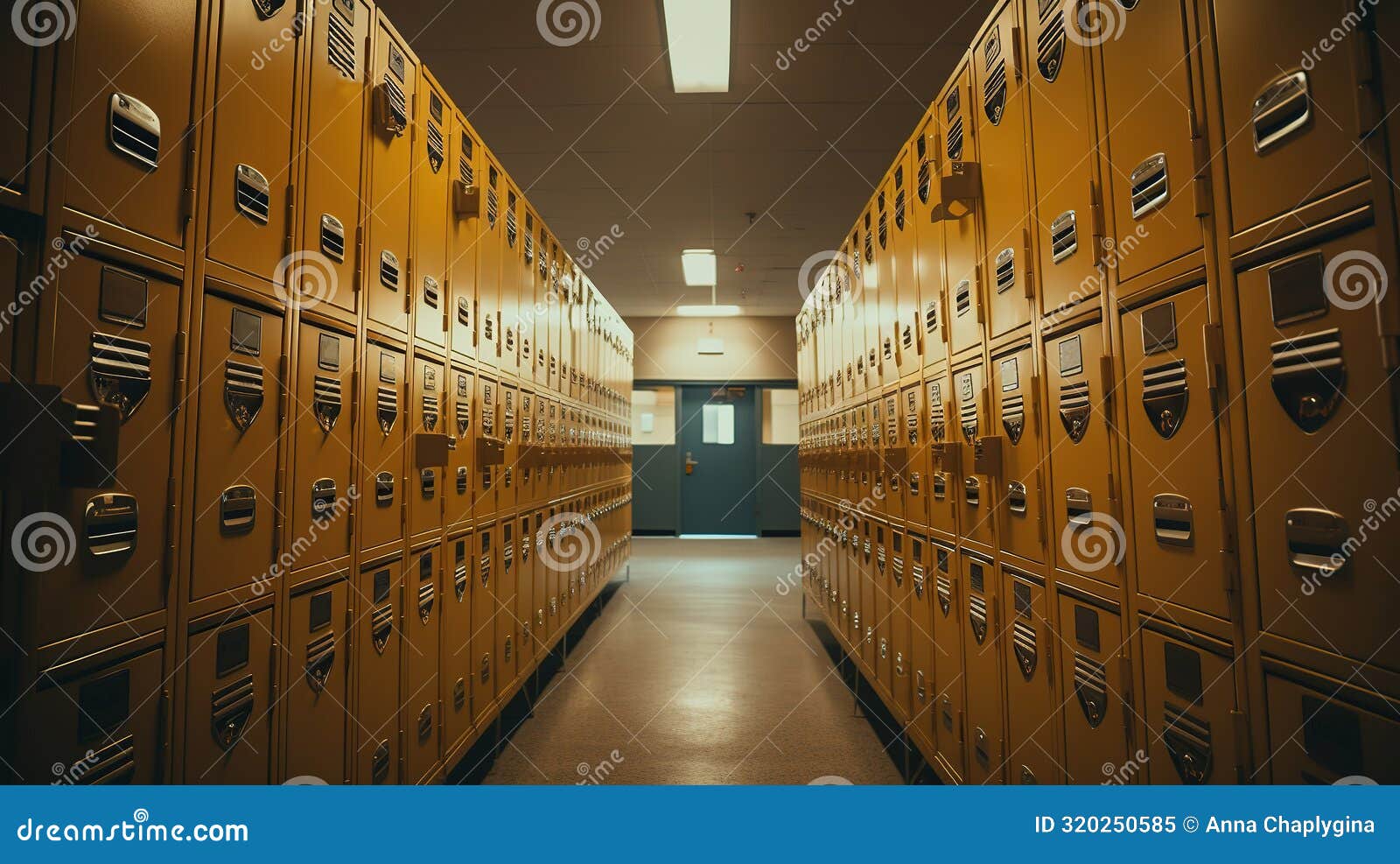 High School Hallway with Rows of Lockers Stock Image - Image of back ...