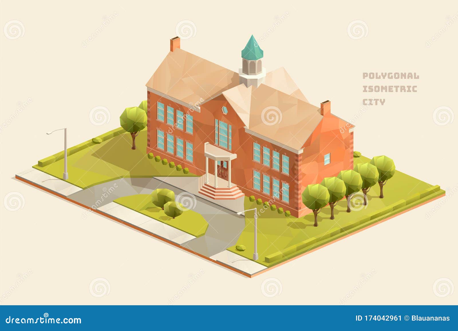 Isometric Polygonal High, College, Primary School Building Stock Vector ...