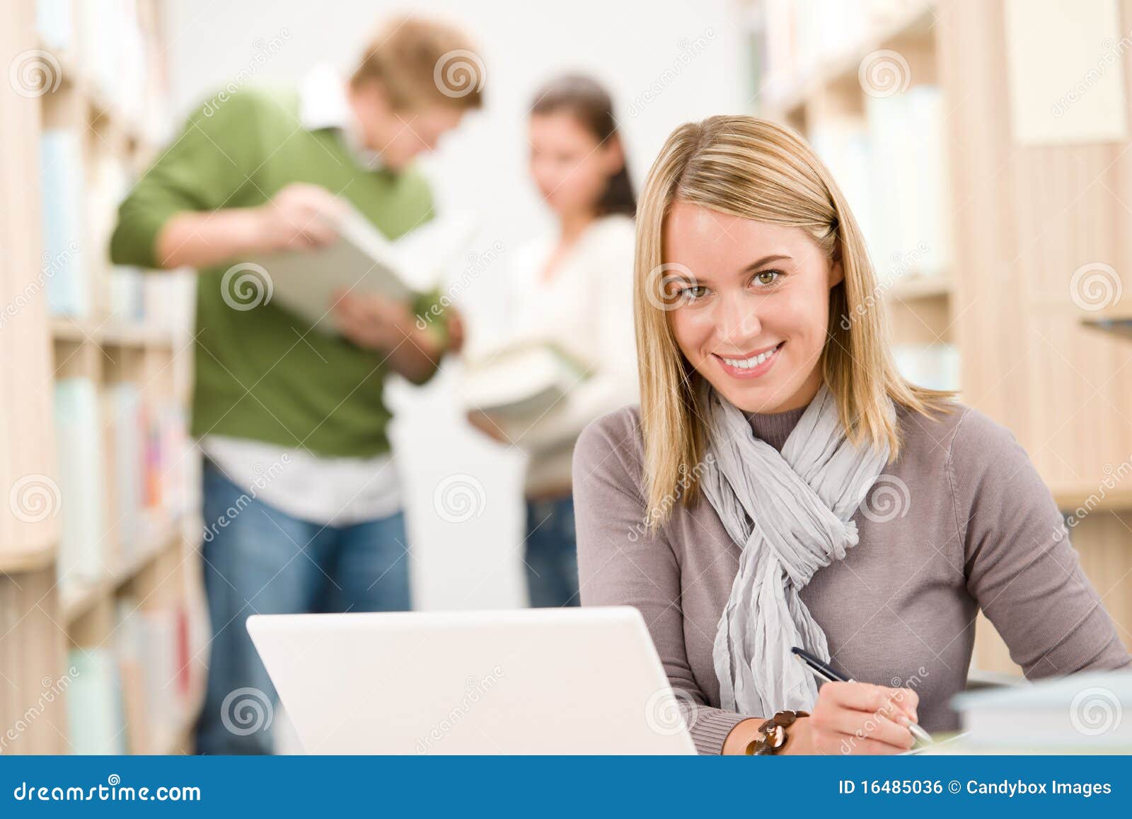 High School Library - Happy Student with Laptop Stock Photo - Image of ...