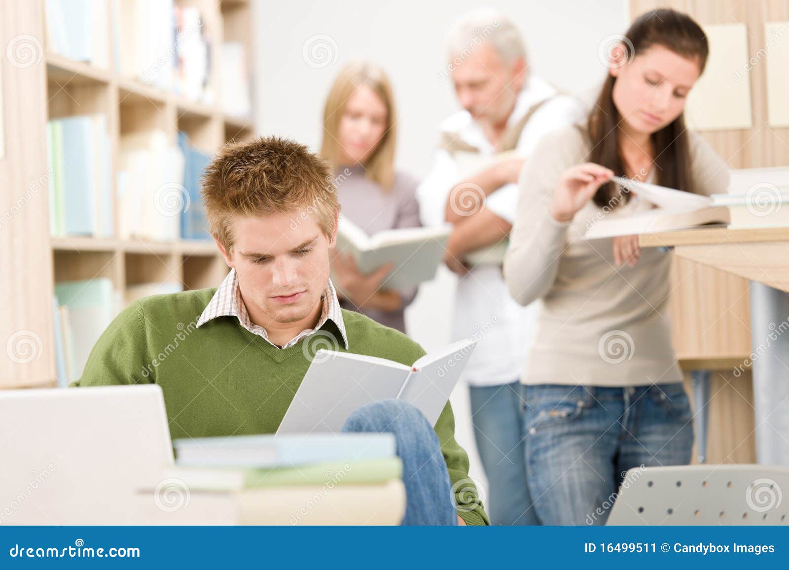 High School Library - Student with Book Stock Image - Image of wireless ...