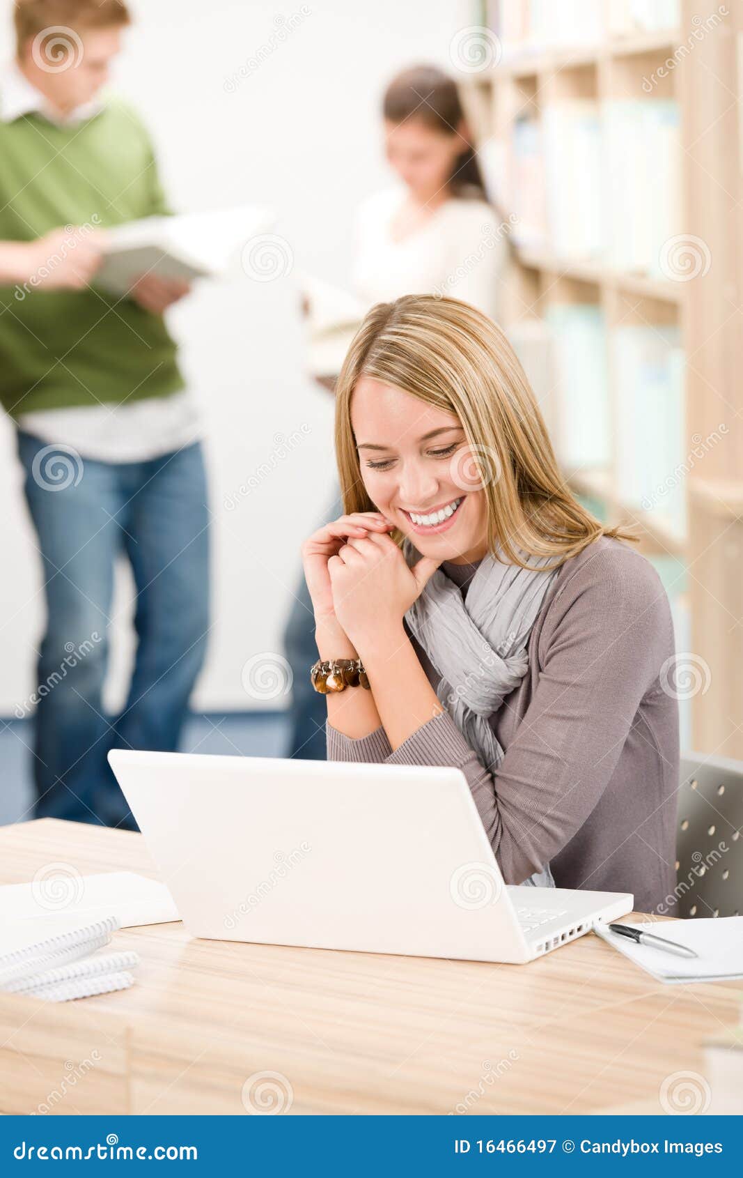 High School Library - Student with Laptop Stock Image - Image of modern ...