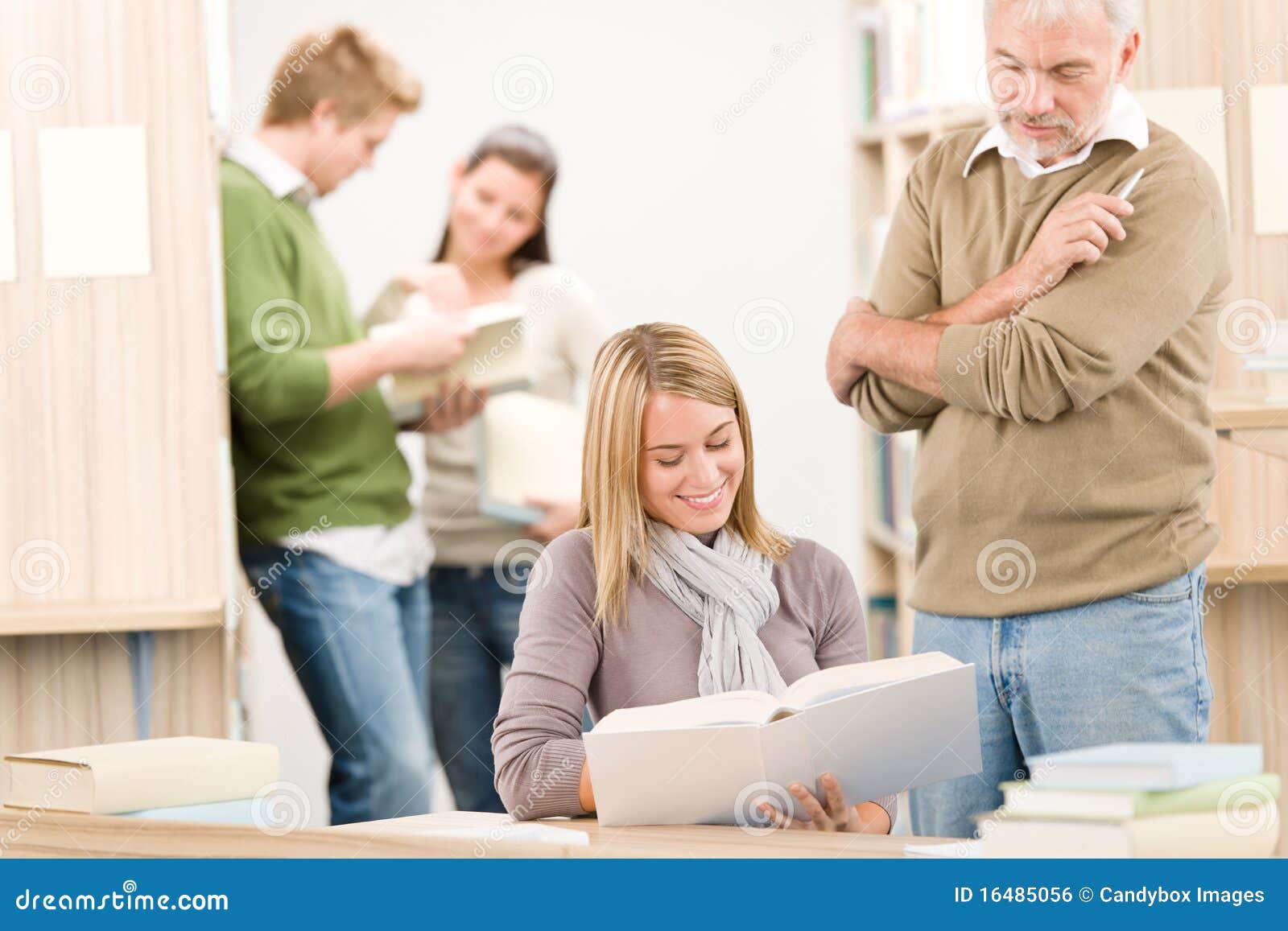 High School Library - Student with Professor Stock Photo - Image of ...