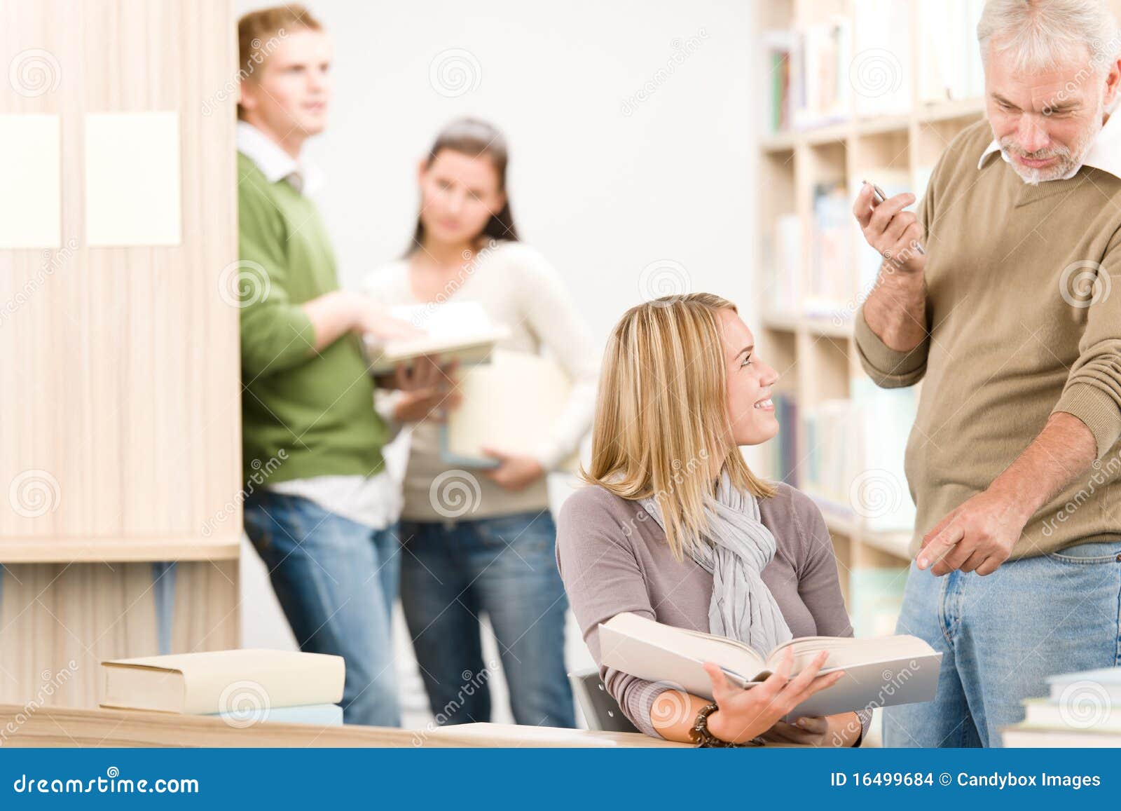 High School Library - Student with Professor Stock Photo - Image of ...
