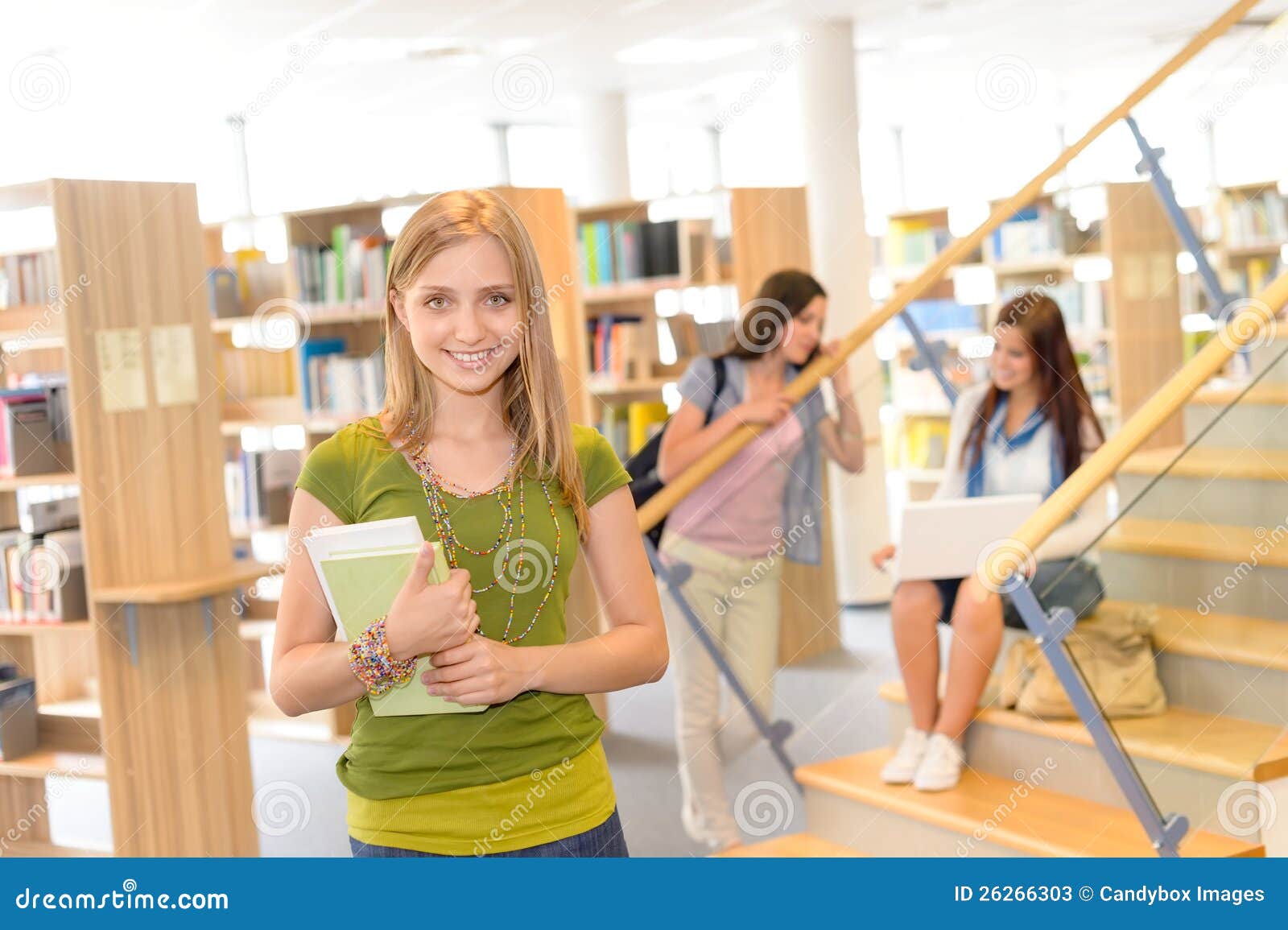 High School Library Teenage Student in Green Stock Image - Image of ...