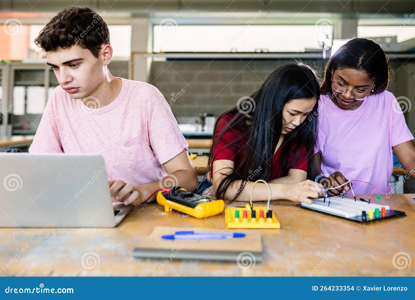 High School Teenage Students Learning Electronics at Lecture Class ...