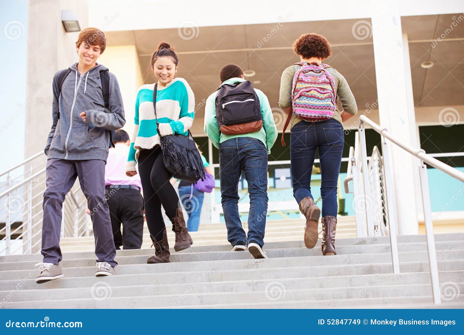 High School Pupils on Steps Outside Building Stock Image - Image of ...