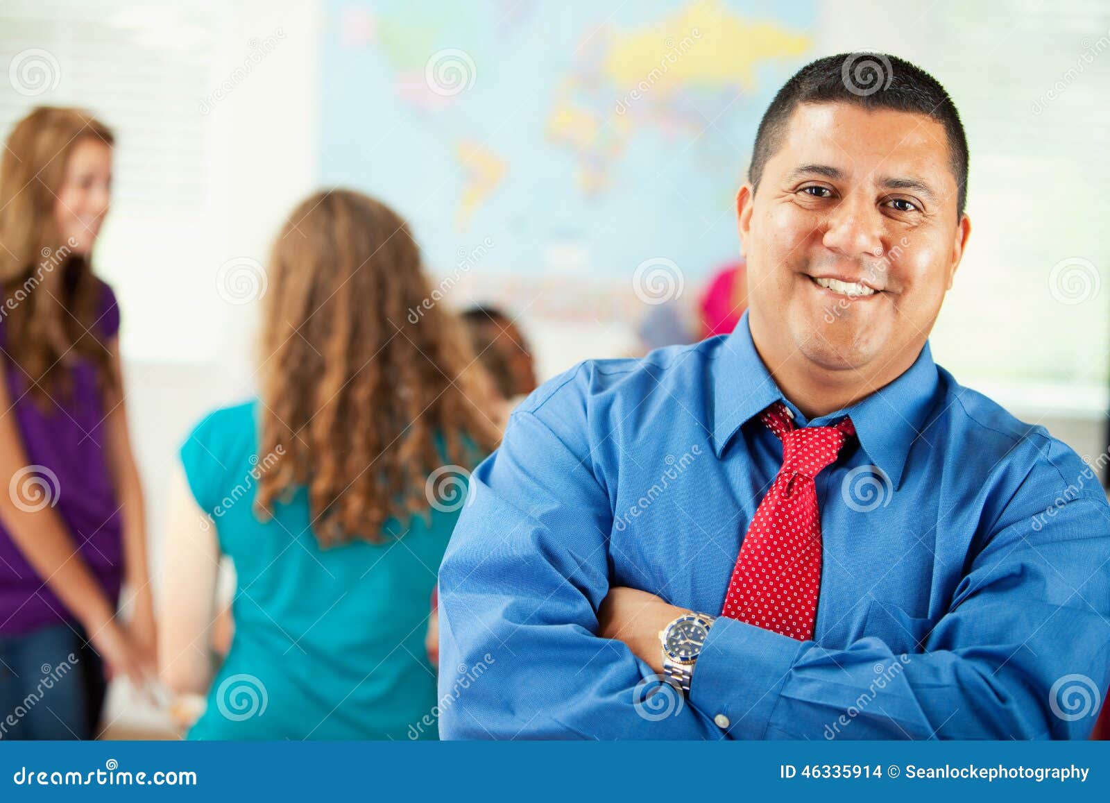 High School: Smiling Hispanic Teacher Stock Photo - Image of school ...