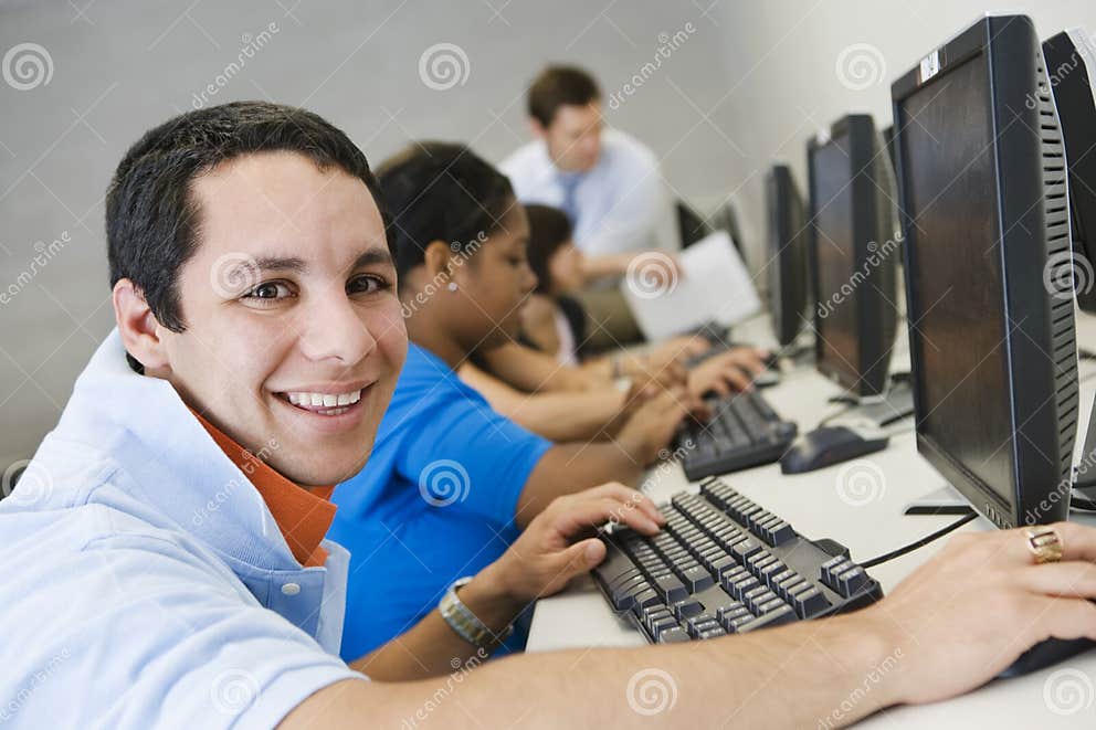 High School Student in Computer Lab Stock Image - Image of hispanic ...