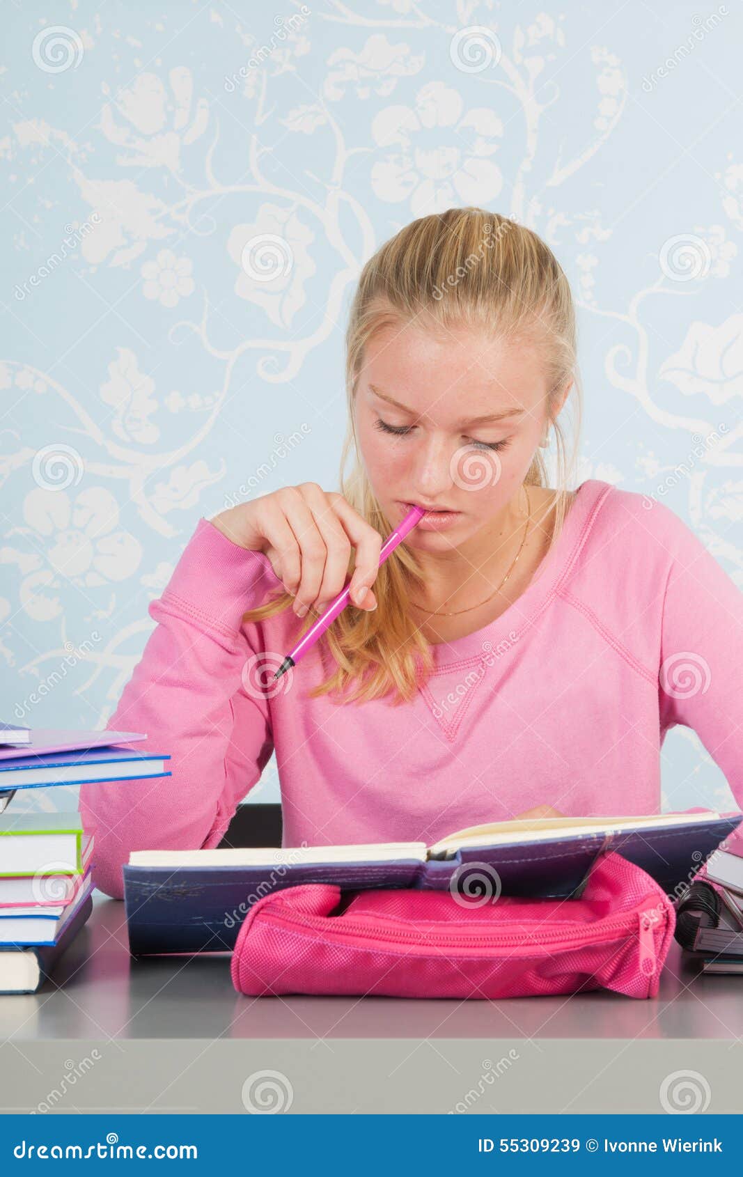 High School Student with Homework Stock Image - Image of school, girl ...