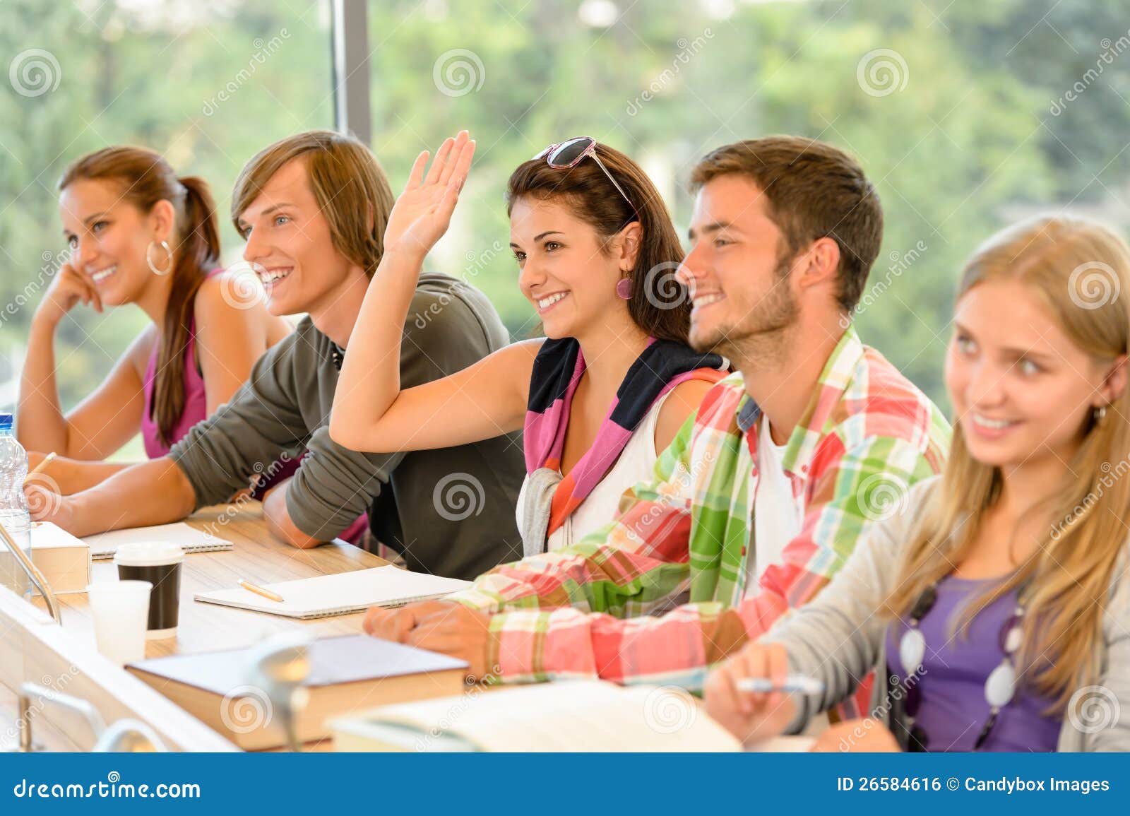 High-school Student Raising Her Hand in Class Stock Photo - Image of ...