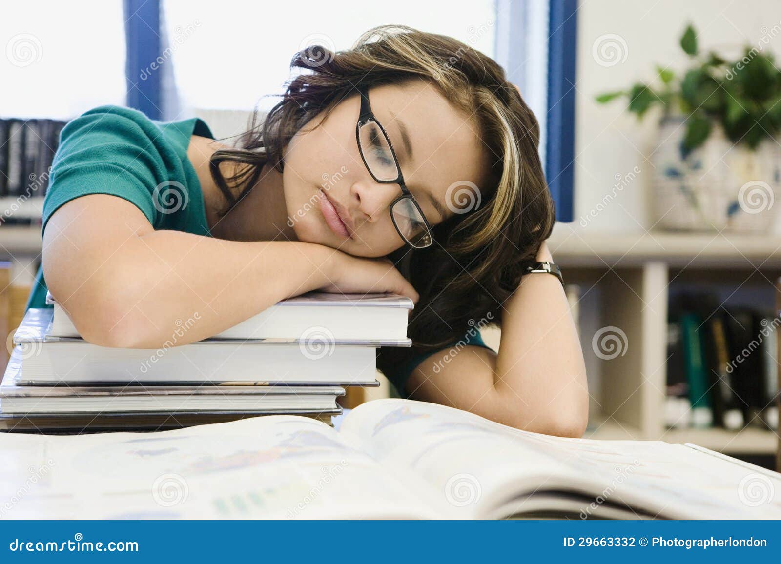 High School Student Sleeping on a Stack of Books Stock Photo - Image of ...
