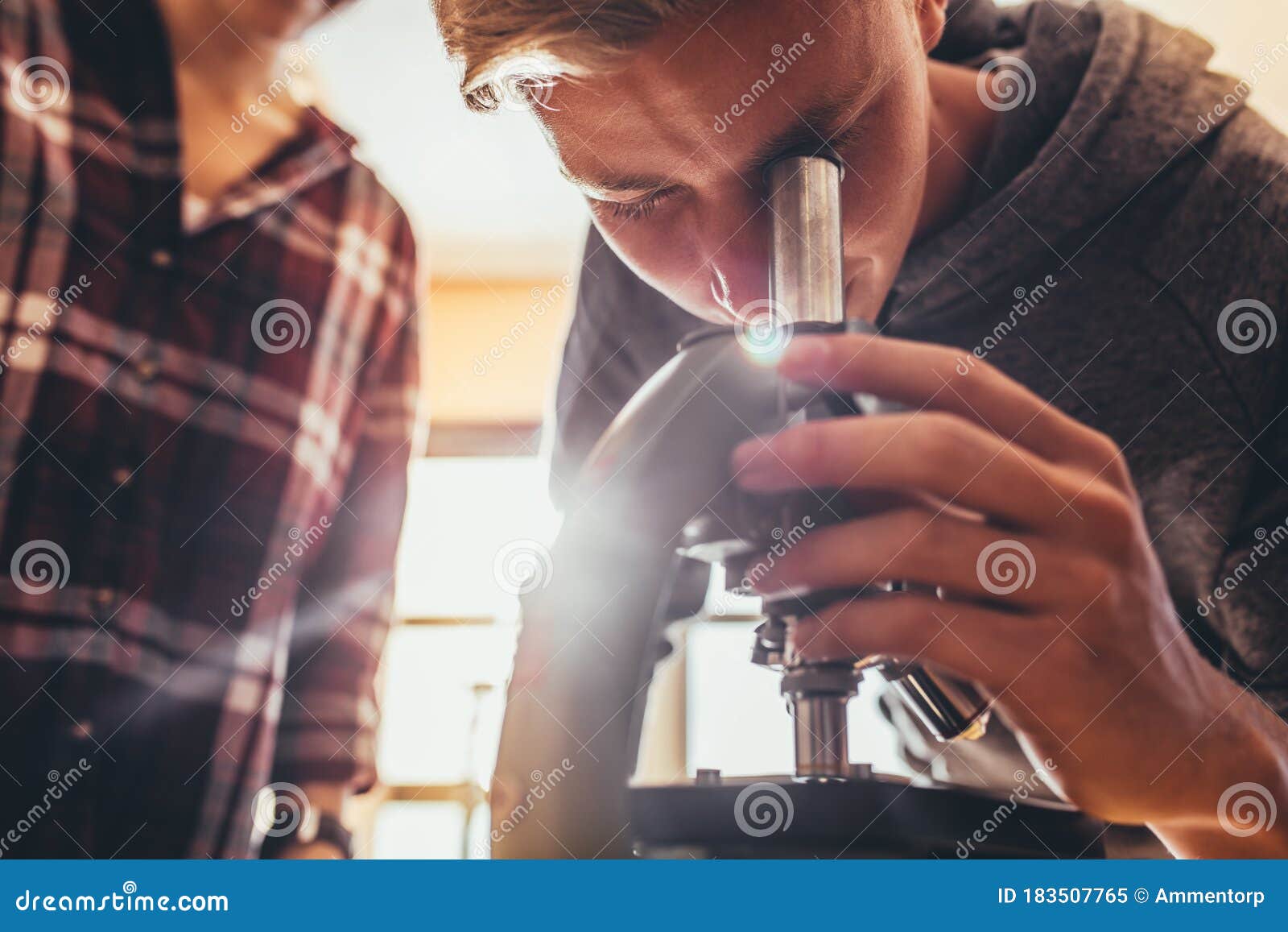 High School Student Using a Microscope in a Science Class Stock Image ...