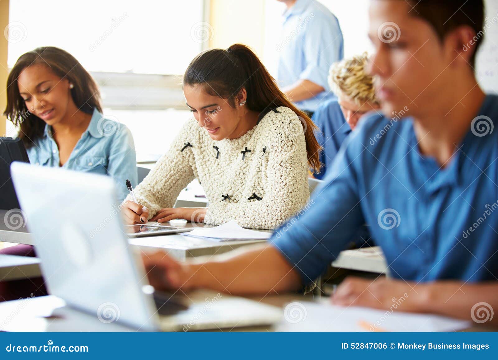 High School Students in Class Using Laptops Stock Photo - Image of ...