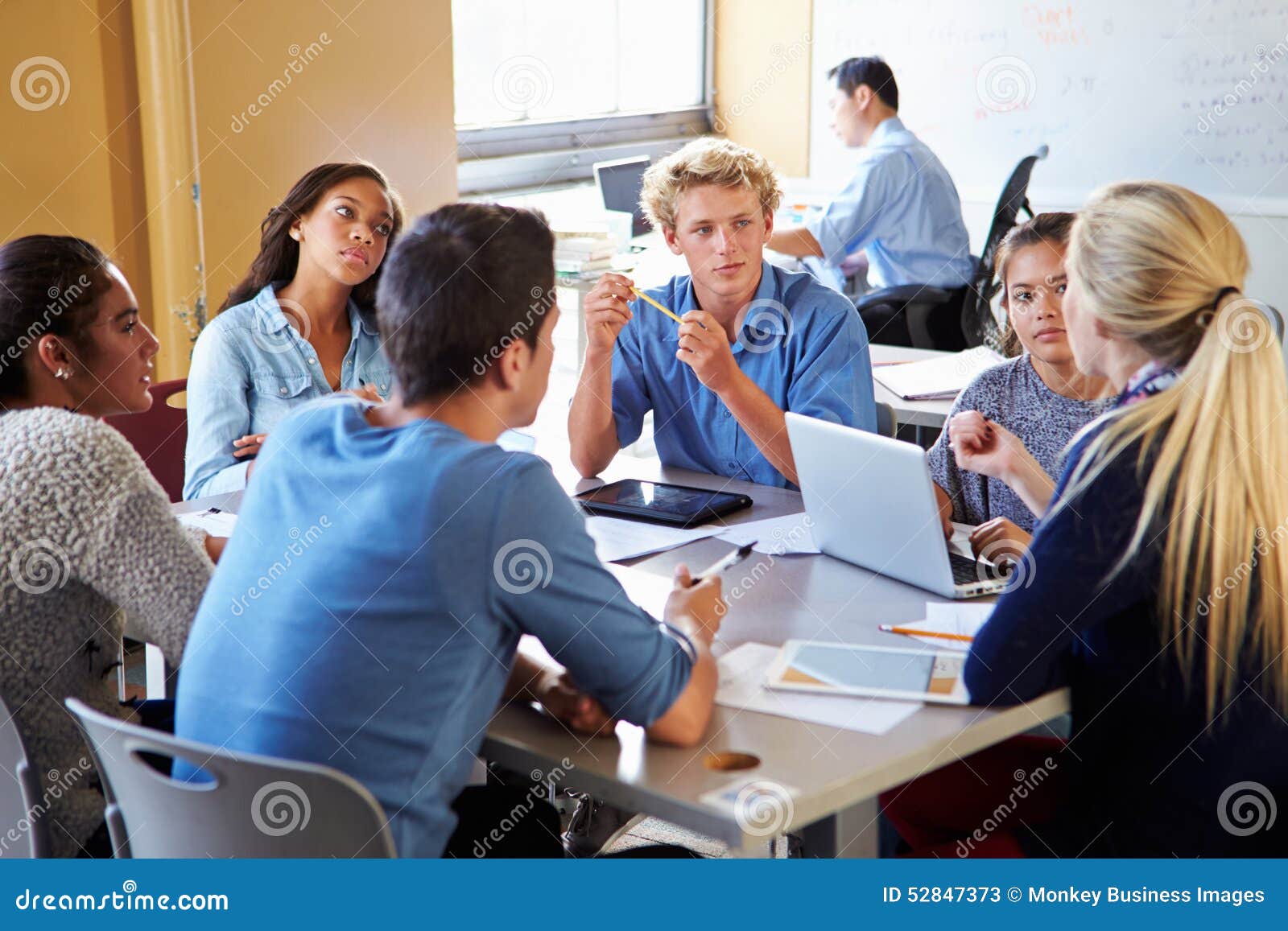 High School Students in Class Using Laptops Stock Image - Image of desk ...