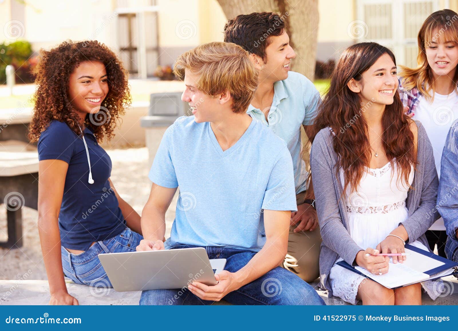 High School Students Collaborating on Project on Campus Stock Image ...