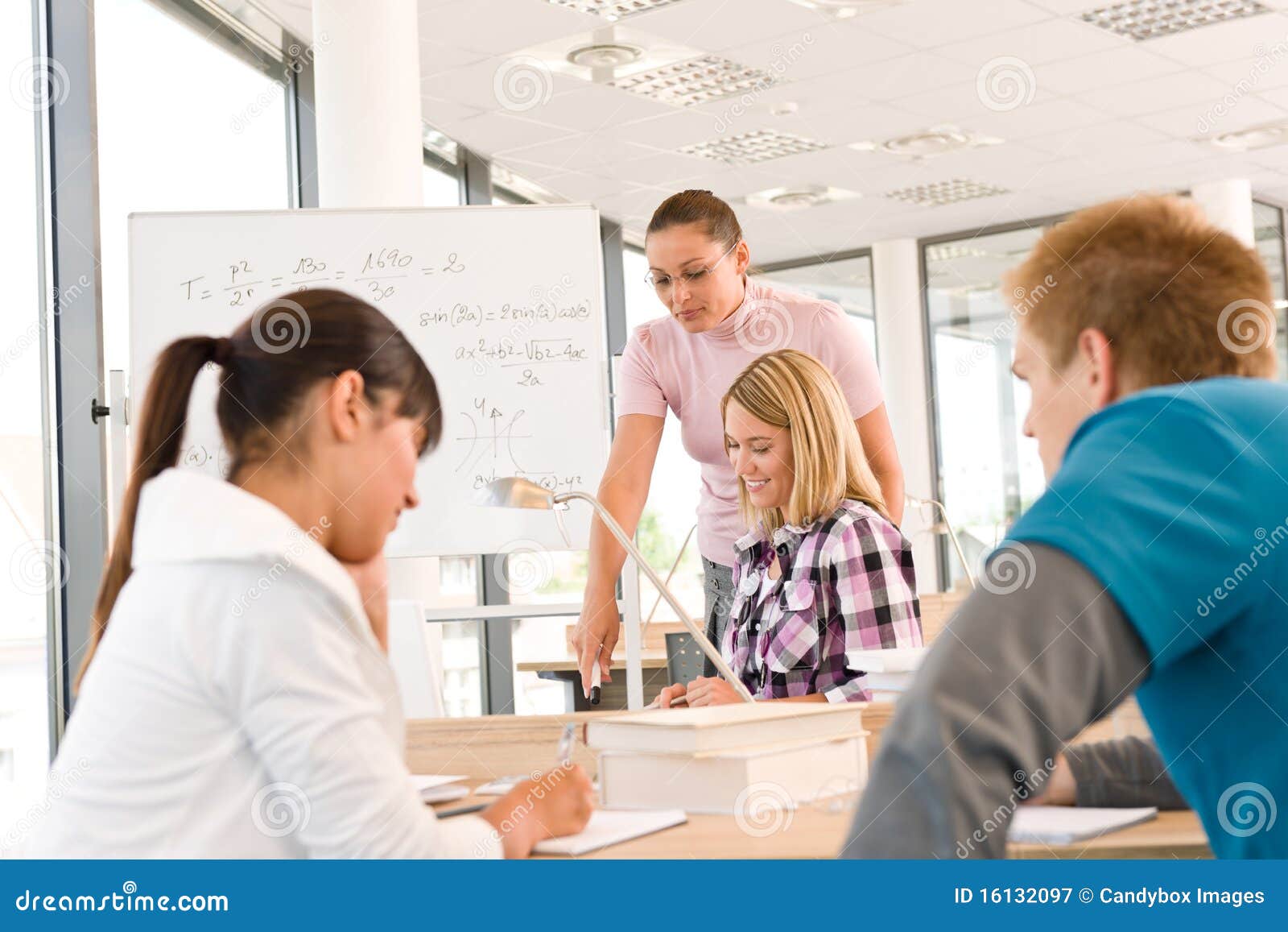 High School Students with Professor in Classroom Stock Image - Image of ...