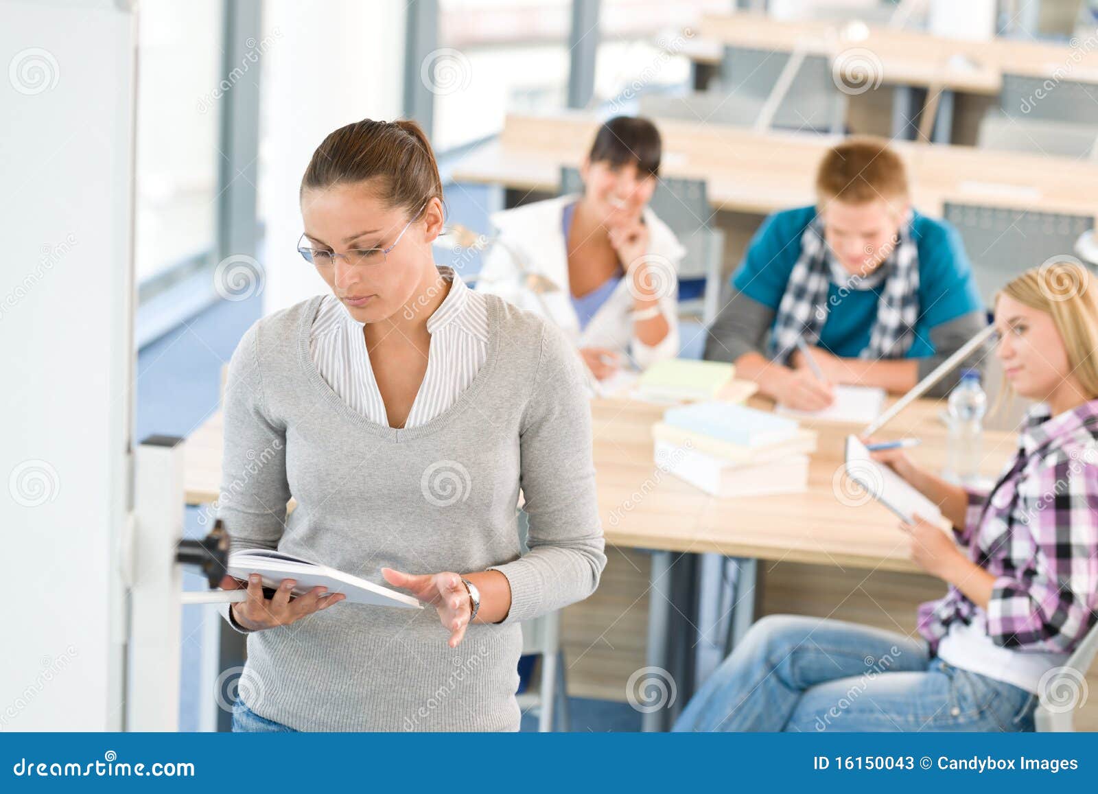 High School Students with Professor in Classroom Stock Image - Image of ...