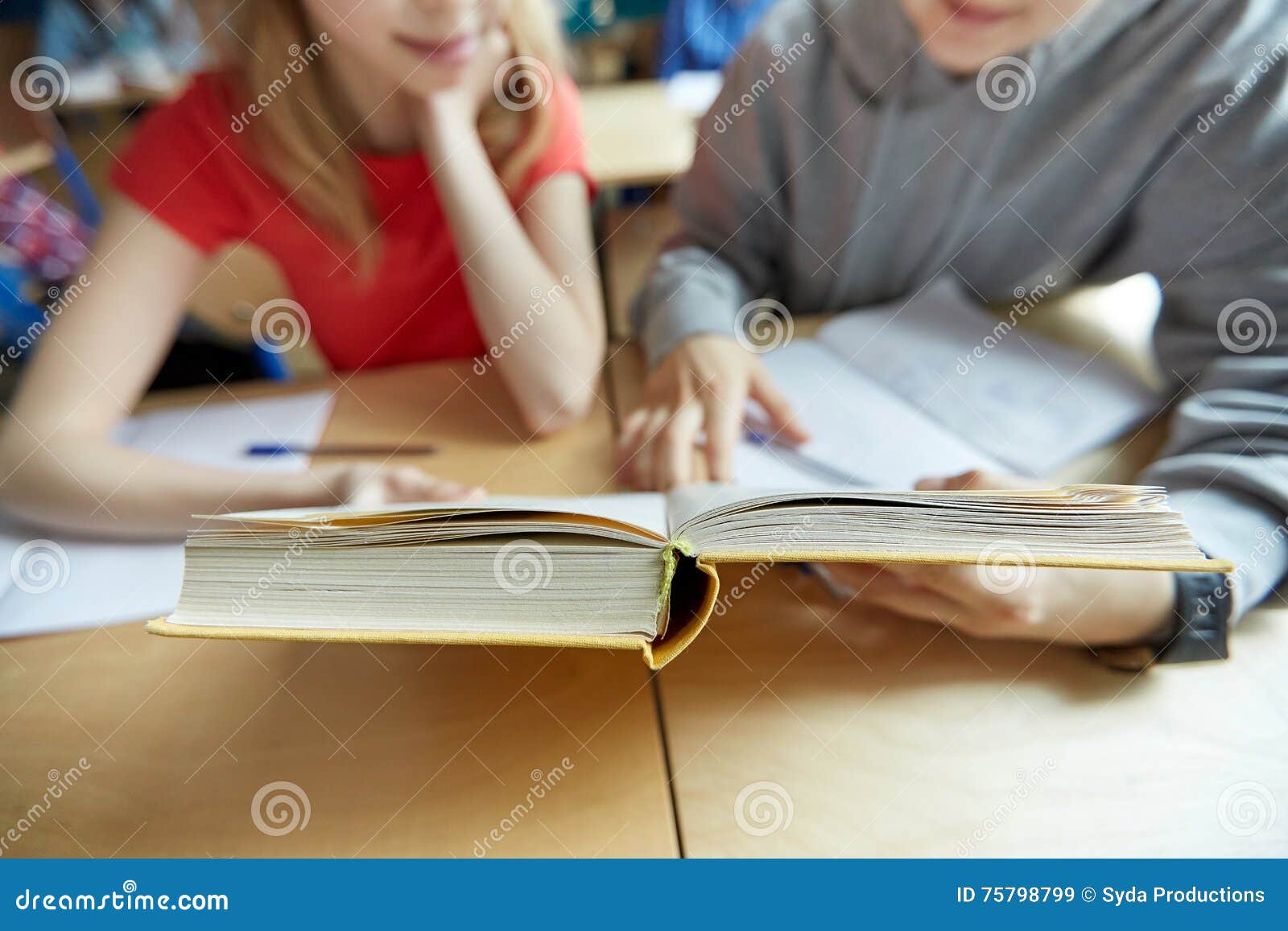 High School Students Reading Book and Learning Stock Image - Image of ...