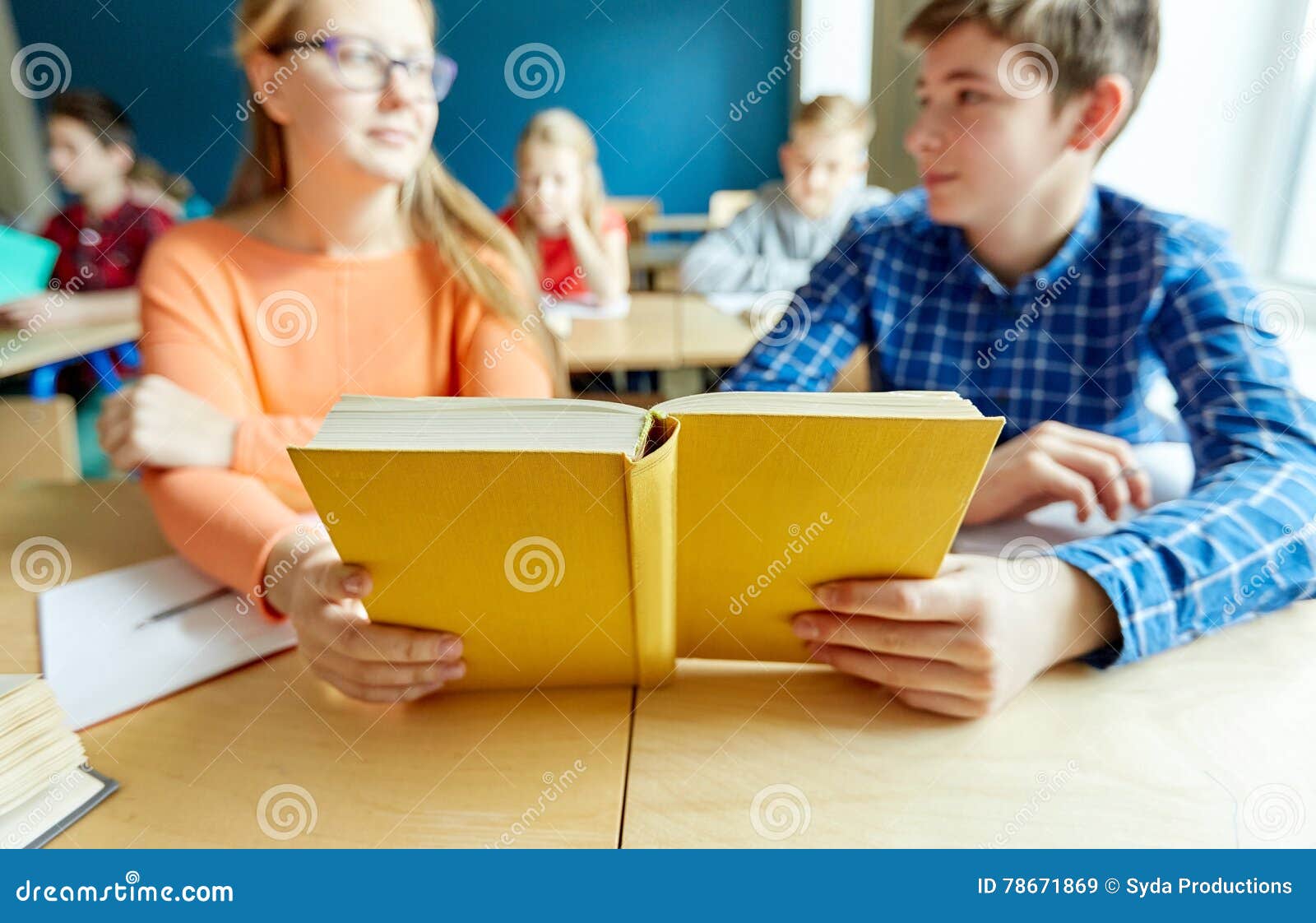 High School Students Reading Book and Learning Stock Image - Image of ...