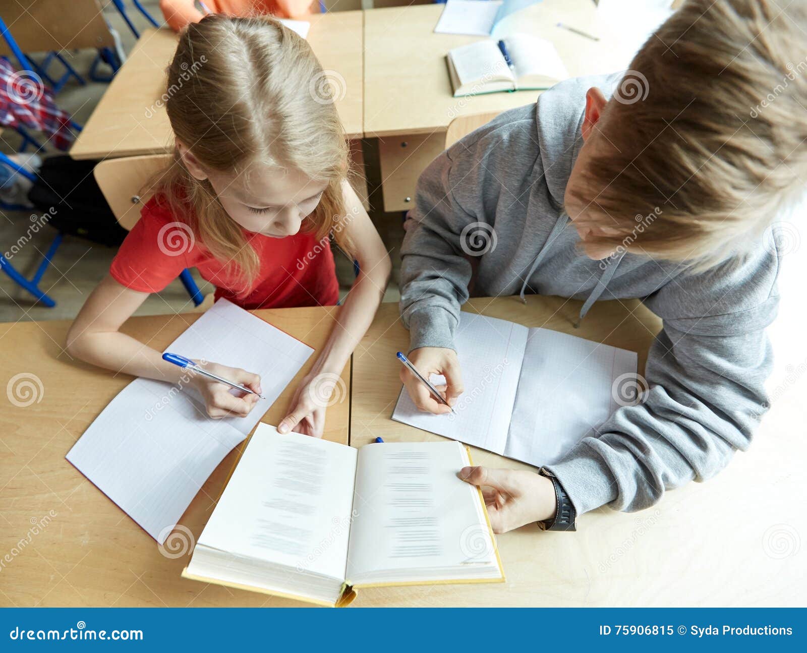 High School Students Reading Book and Learning Stock Image - Image of ...