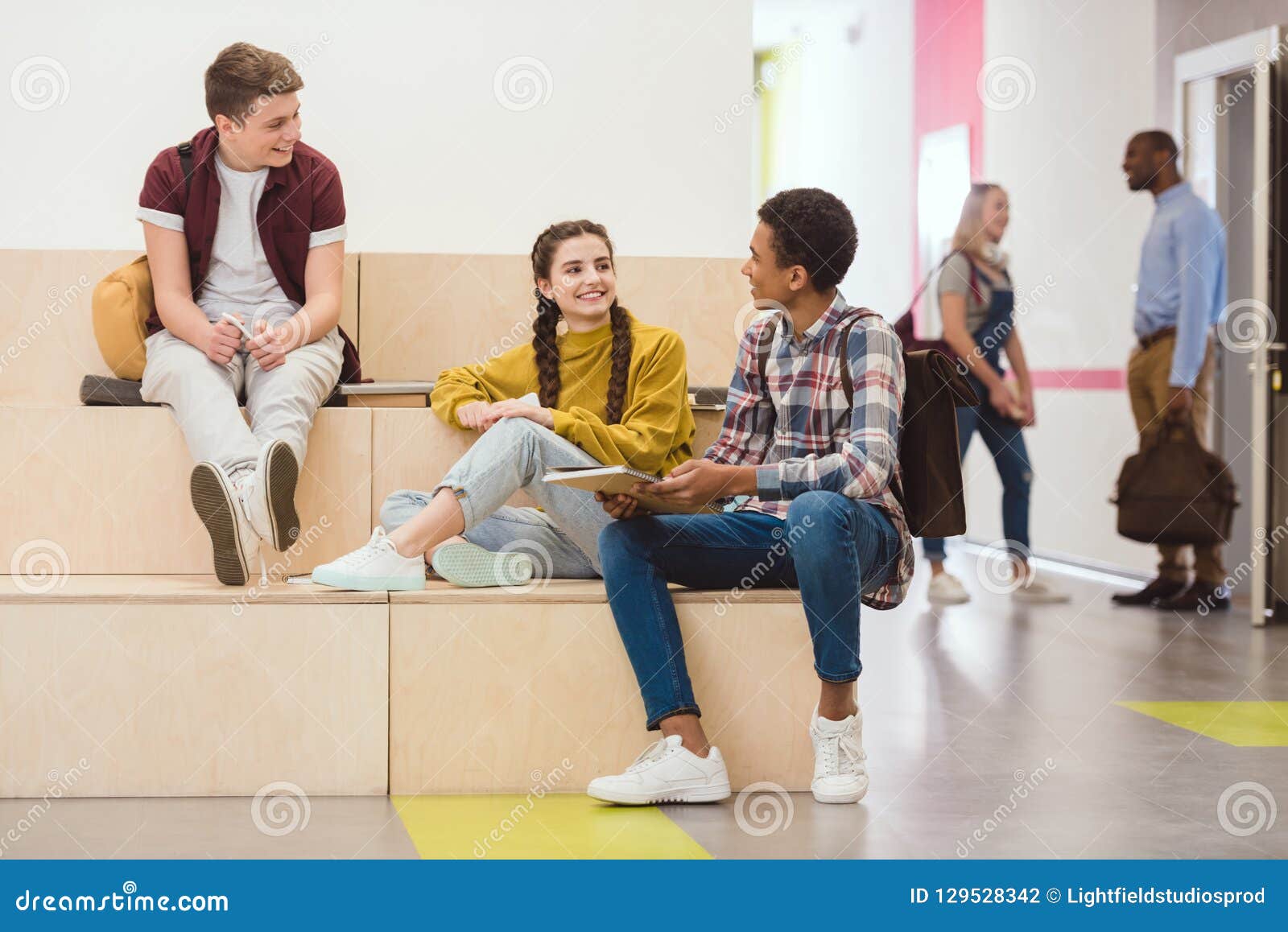 High School Students Sitting in Lounge Zone Stock Photo - Image of ...