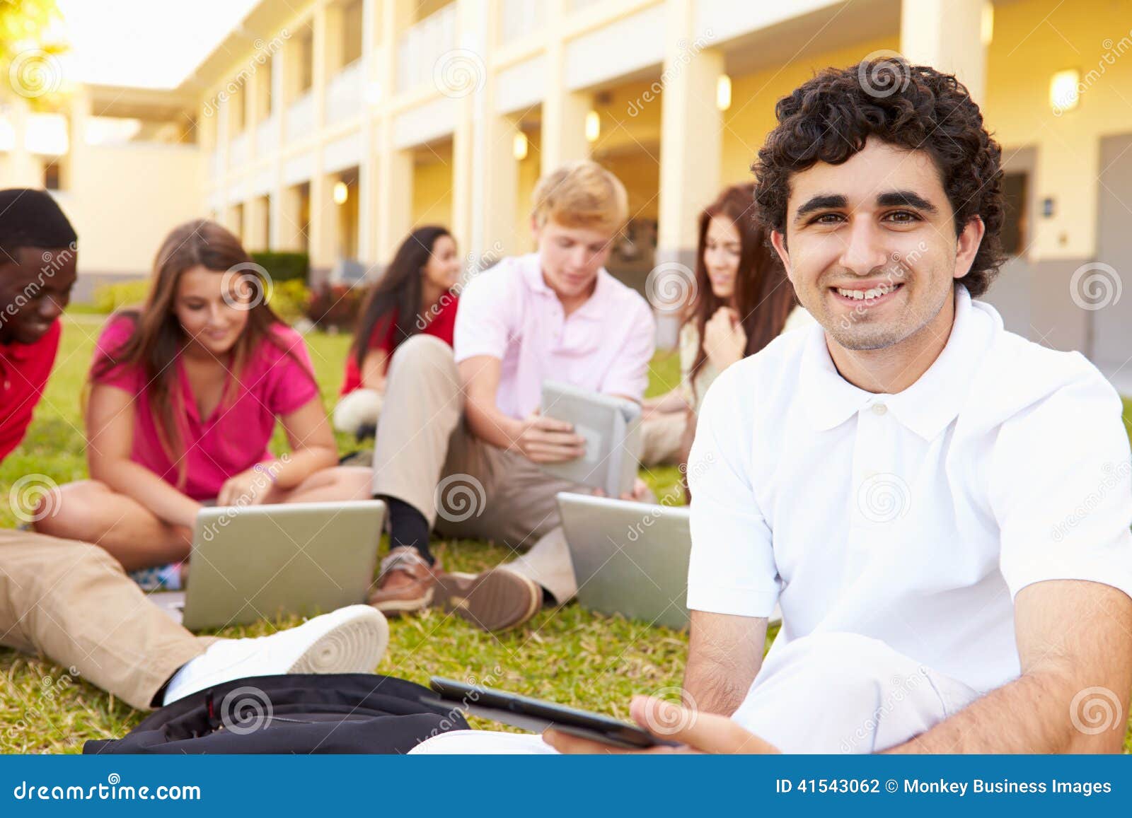 High School Students Studying Outdoors on Campus Stock Photo - Image of ...