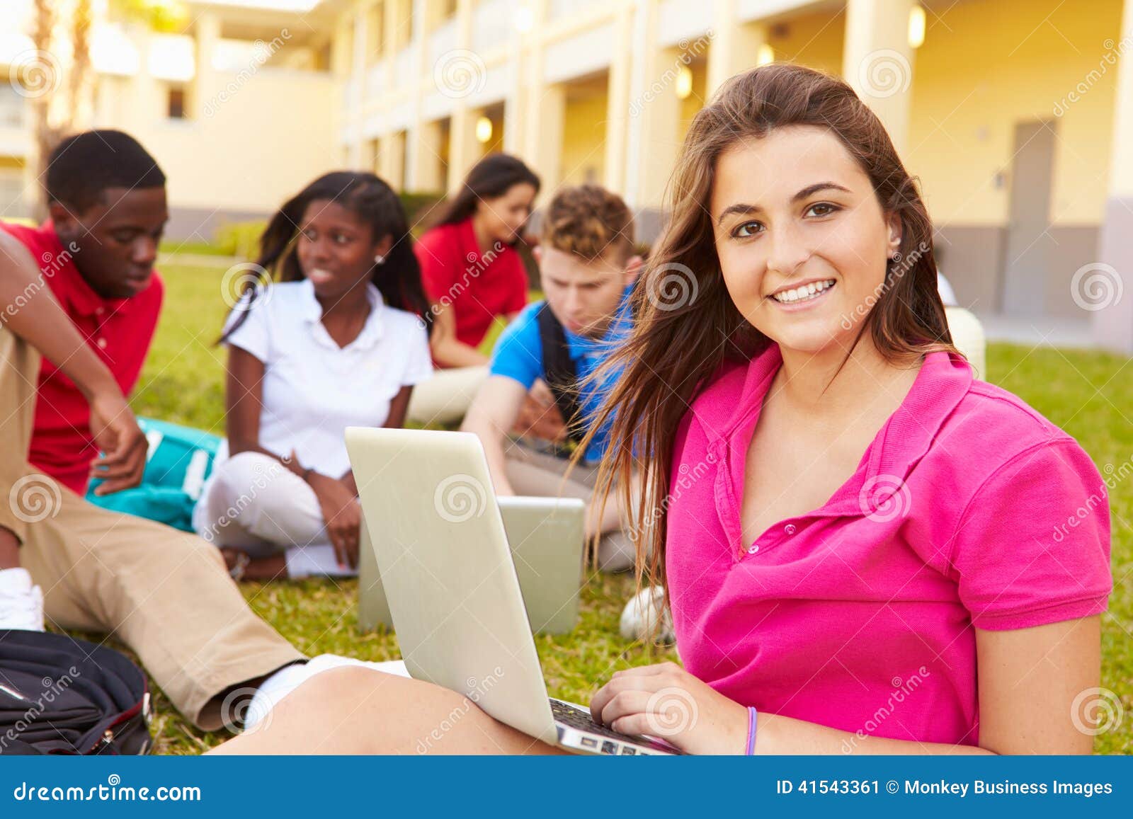 High School Students Studying Outdoors on Campus Stock Image - Image of ...