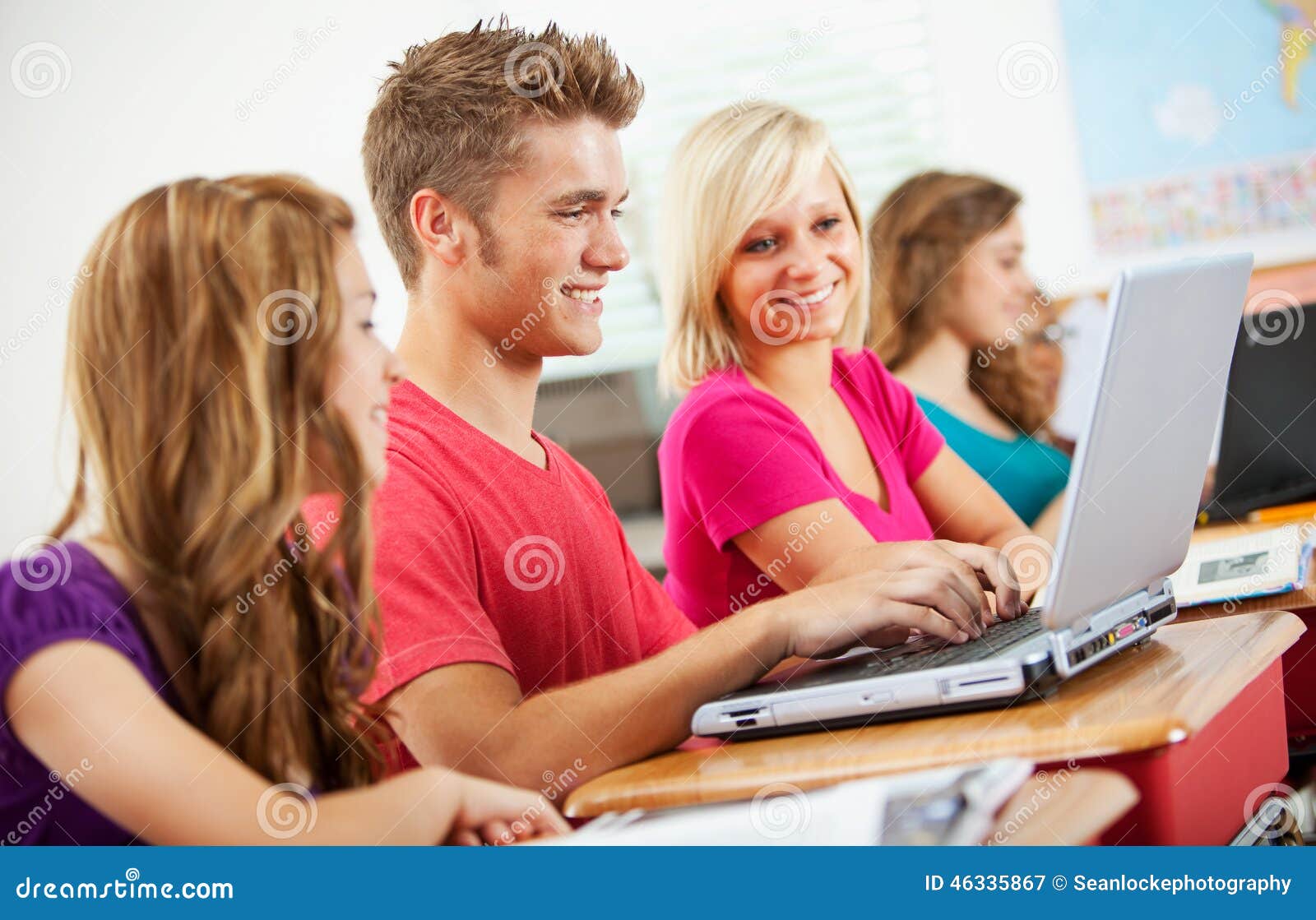 High School: Teen Students Using Laptops in Class Stock Image - Image ...