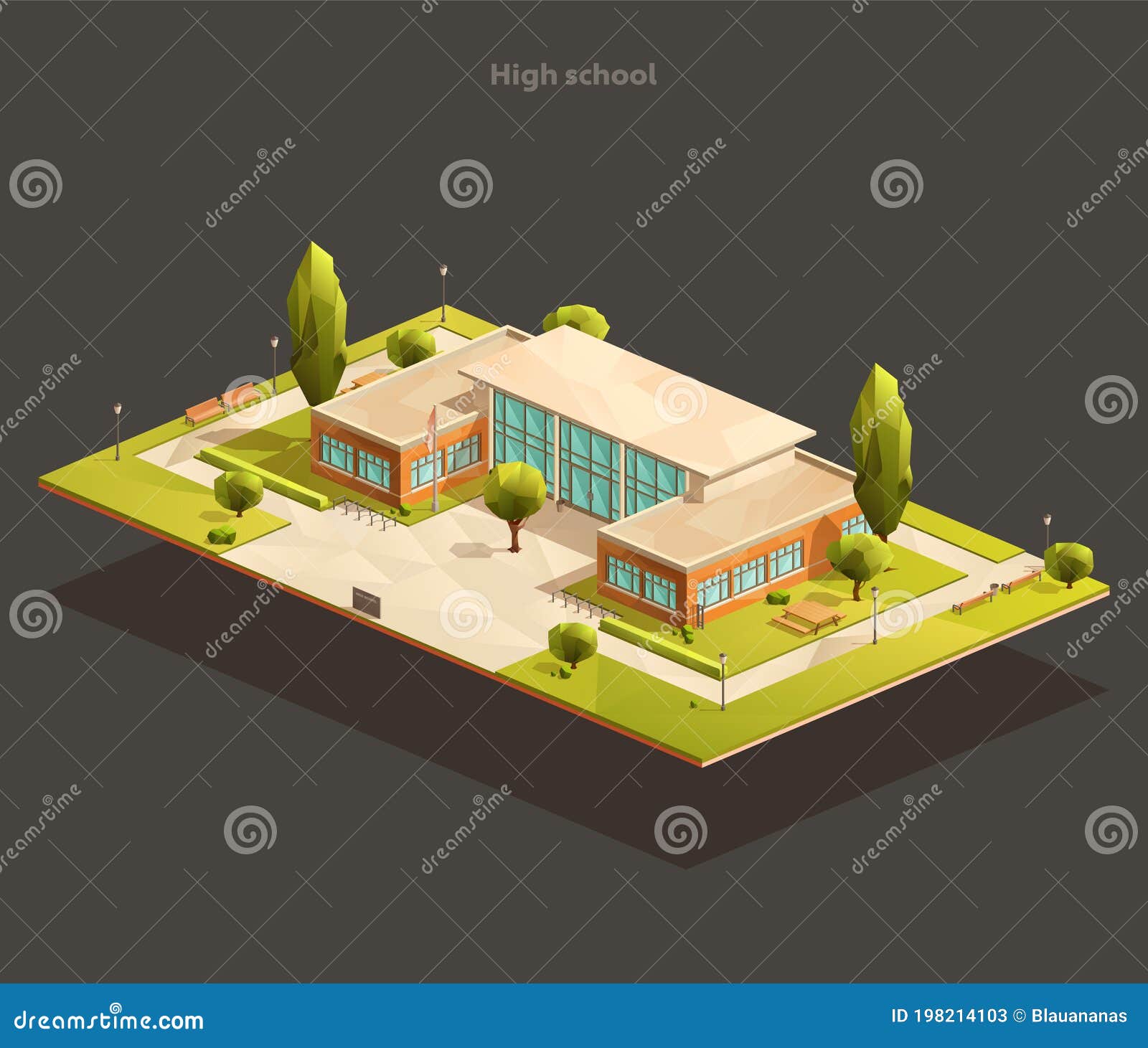 High School or University Isometric Low Poly Illustration Stock ...
