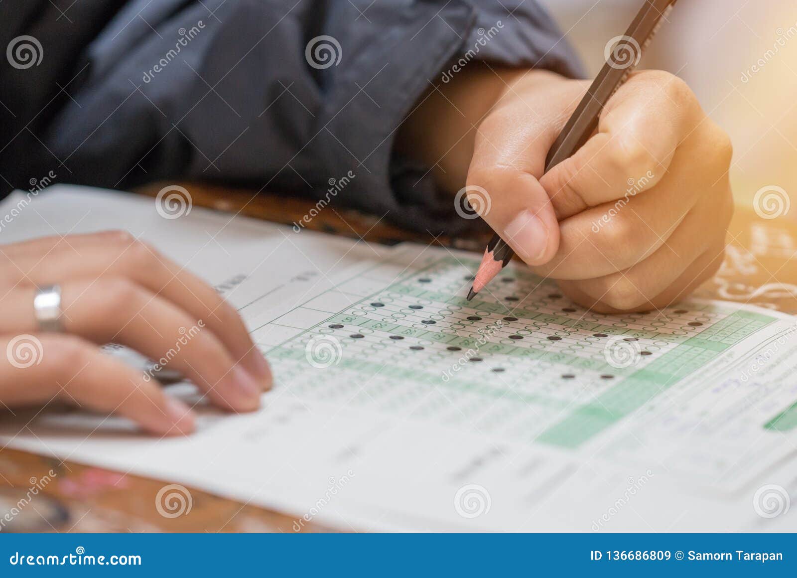 School Exam Answer Sheet And Pen. Standard Test Form Or Answer Sheet ...