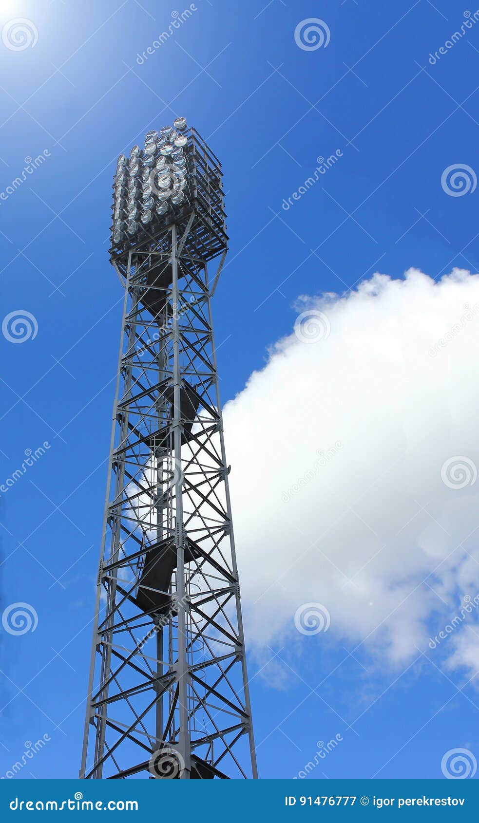 High Searchlight Tower Installed at the Stadium. Stock Image - Image of ...