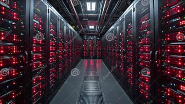 High-Security Data Center with Red LED Indicators Stock Illustration ...