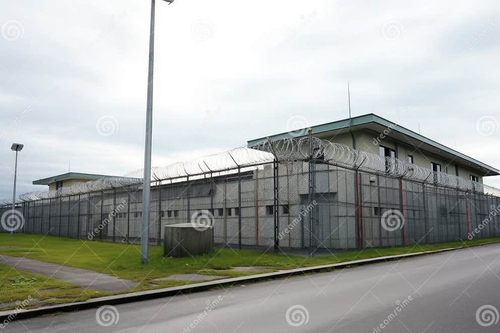 High-security Prison Exterior with Barbed Wire Stock Image - Image of ...
