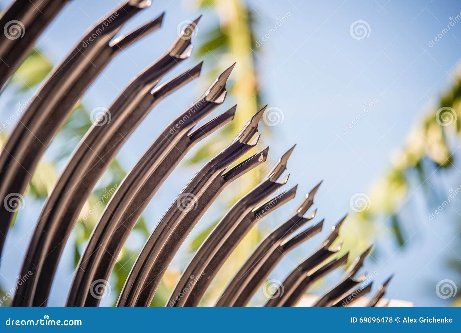 High Security Spiked Fence on Bright Day Stock Photo - Image of gate ...