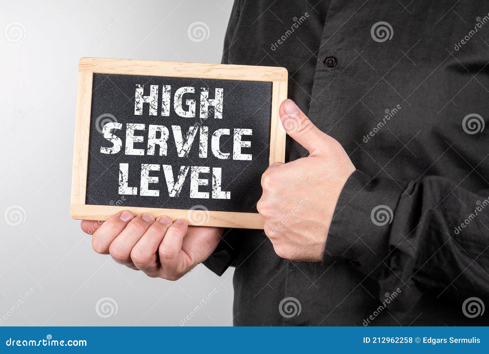 High Service Level. Man Shows a Thumb Up Stock Photo - Image of concept ...