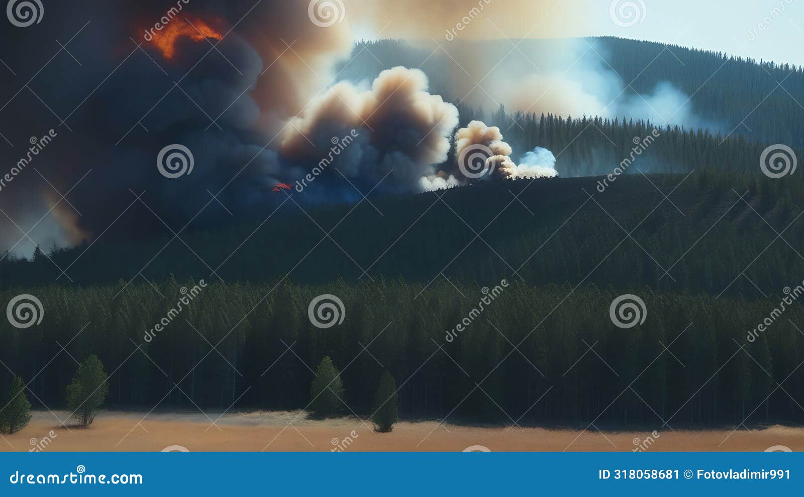 High Smoke from Fire at the Beginning of a Fire in a Dry Forest Stock ...