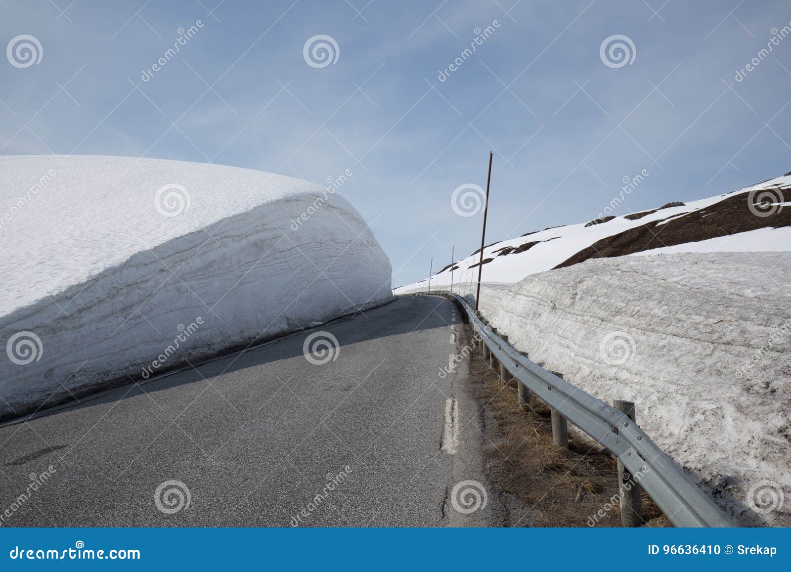 High Snow Wall Along a Mountain Pass Road Vikafjellet Stock Photo ...
