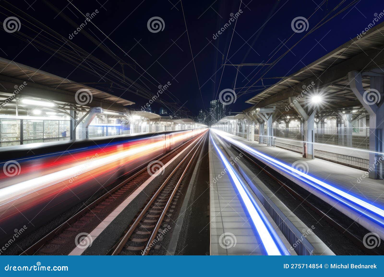 High-speed Autonomous Self-driving Train at Railway Station at Night ...