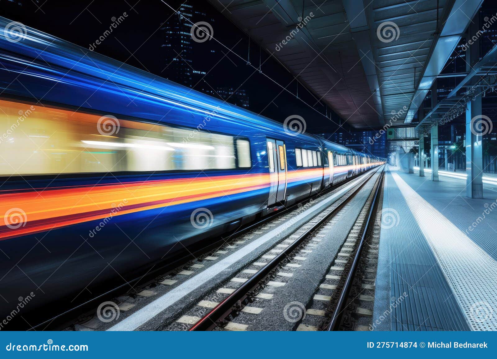 High-speed Autonomous Self-driving Train at Railway Station at Night ...