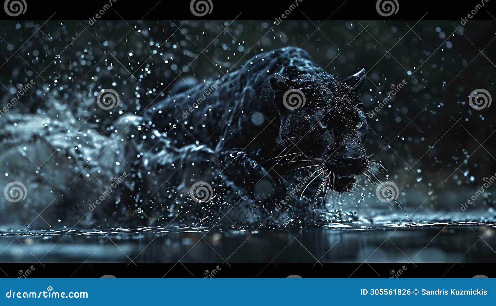High Speed Black Panther Running through Water. Generative AI Stock ...