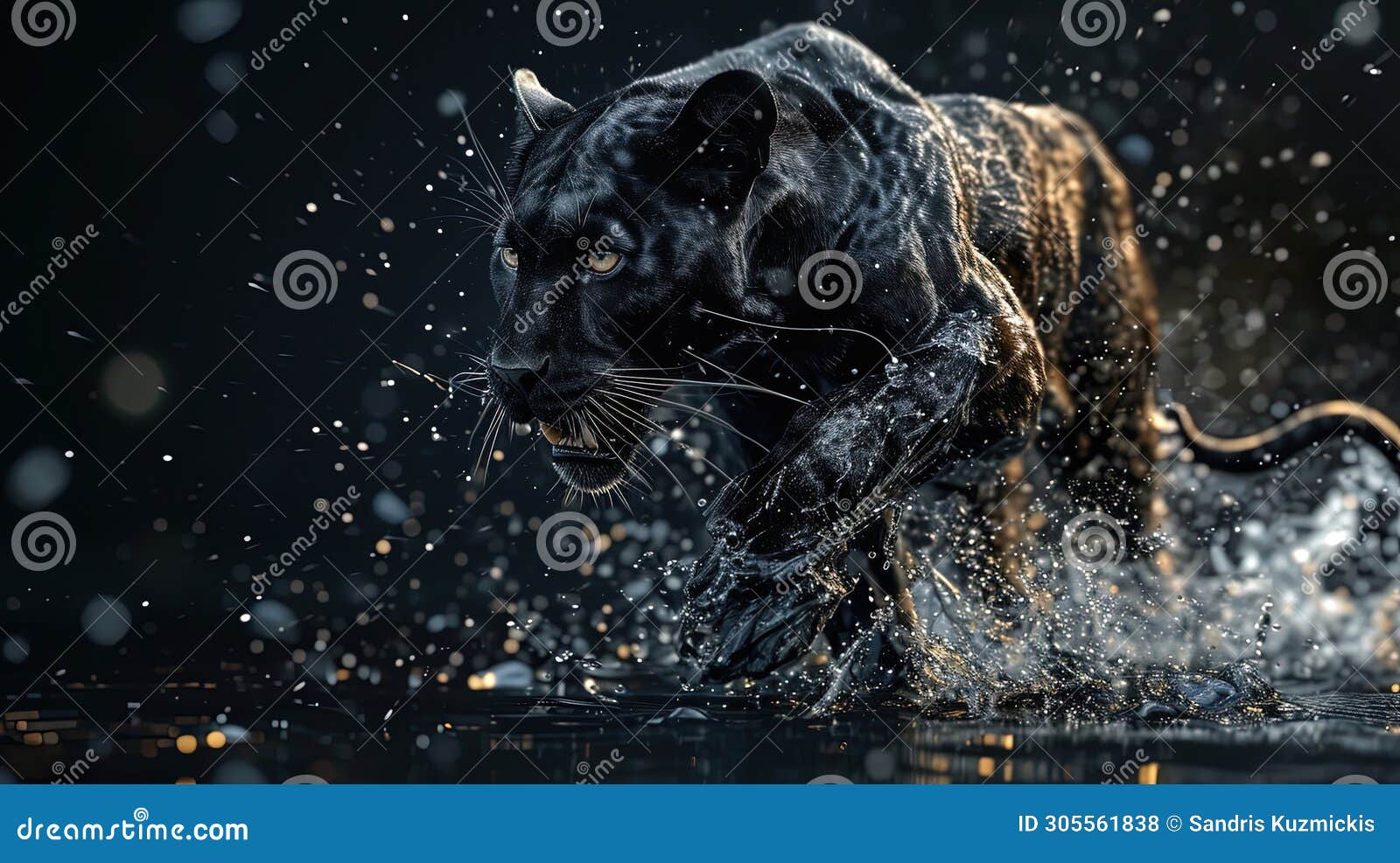High Speed Black Panther Running through Water. Generative AI Stock ...