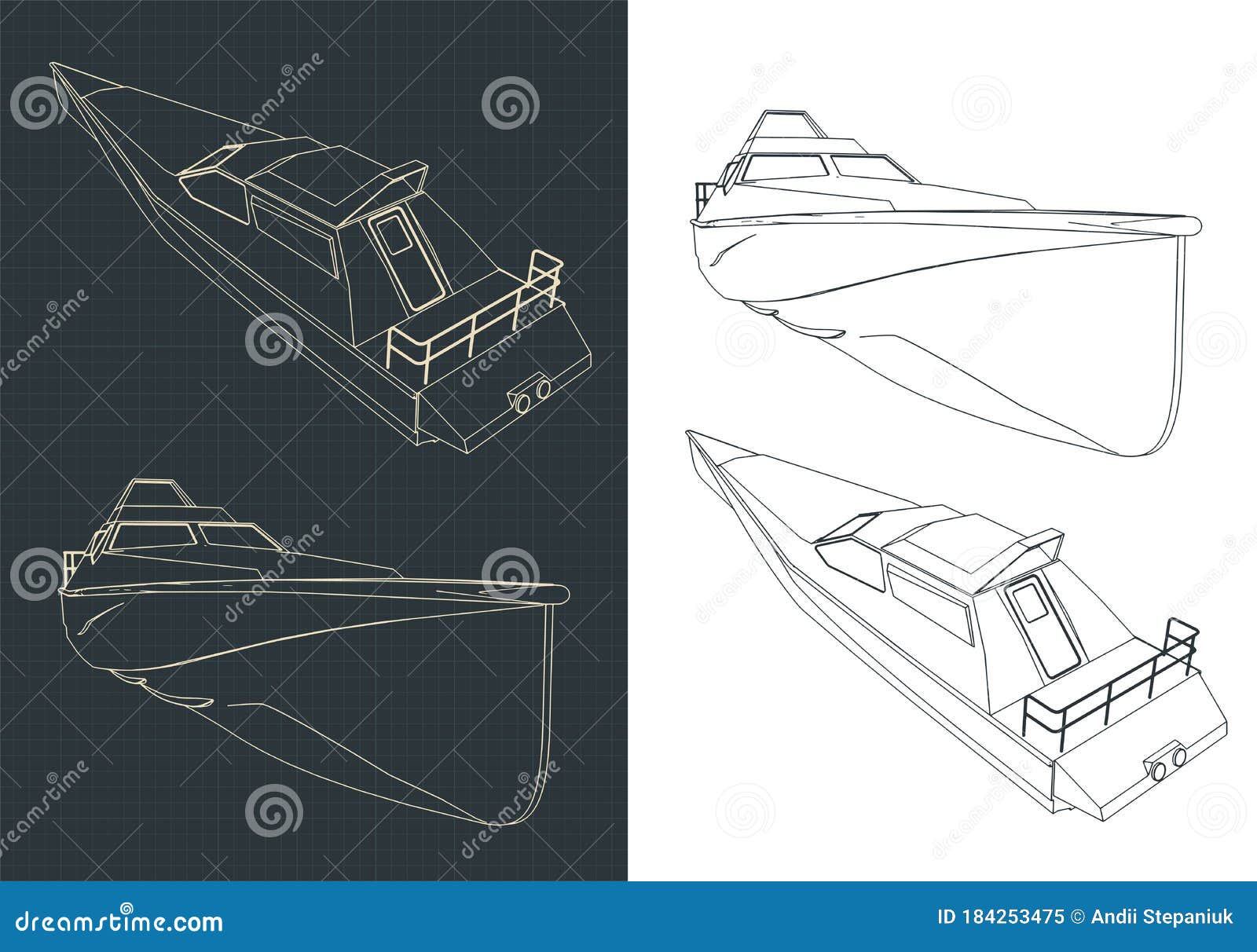 High speed boat blueprints stock vector. Illustration of equipment ...