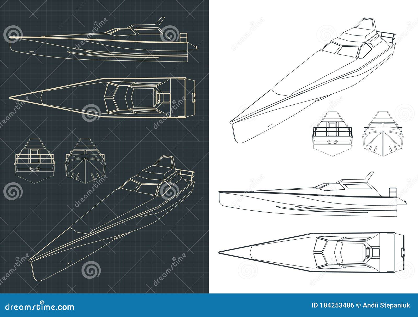 High speed boat drawings stock vector. Illustration of blueprint ...