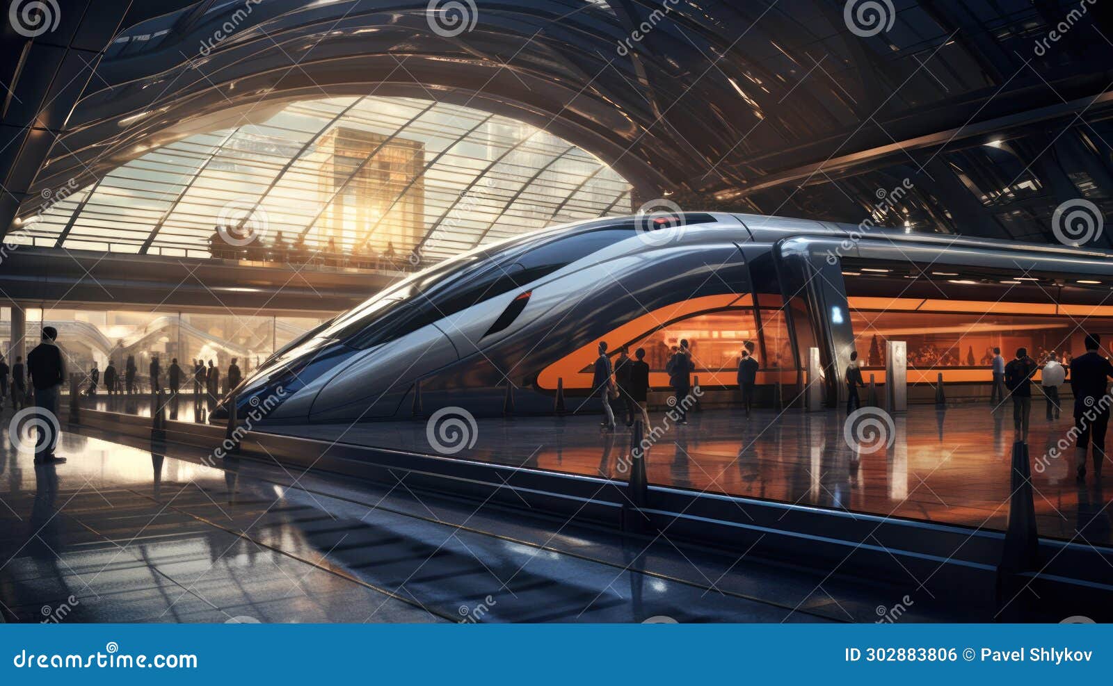 High Speed Bullet Train at Futuristic Railway Station Platform. Stock ...