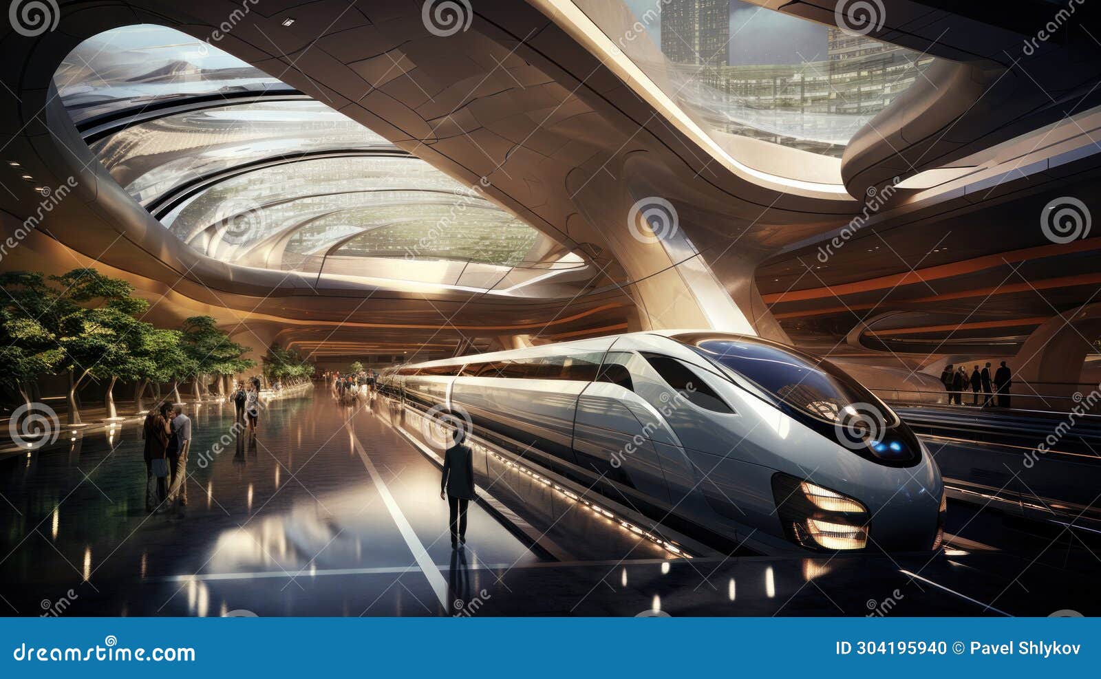 High Speed Bullet Train at Futuristic Railway Station Platform. Stock ...